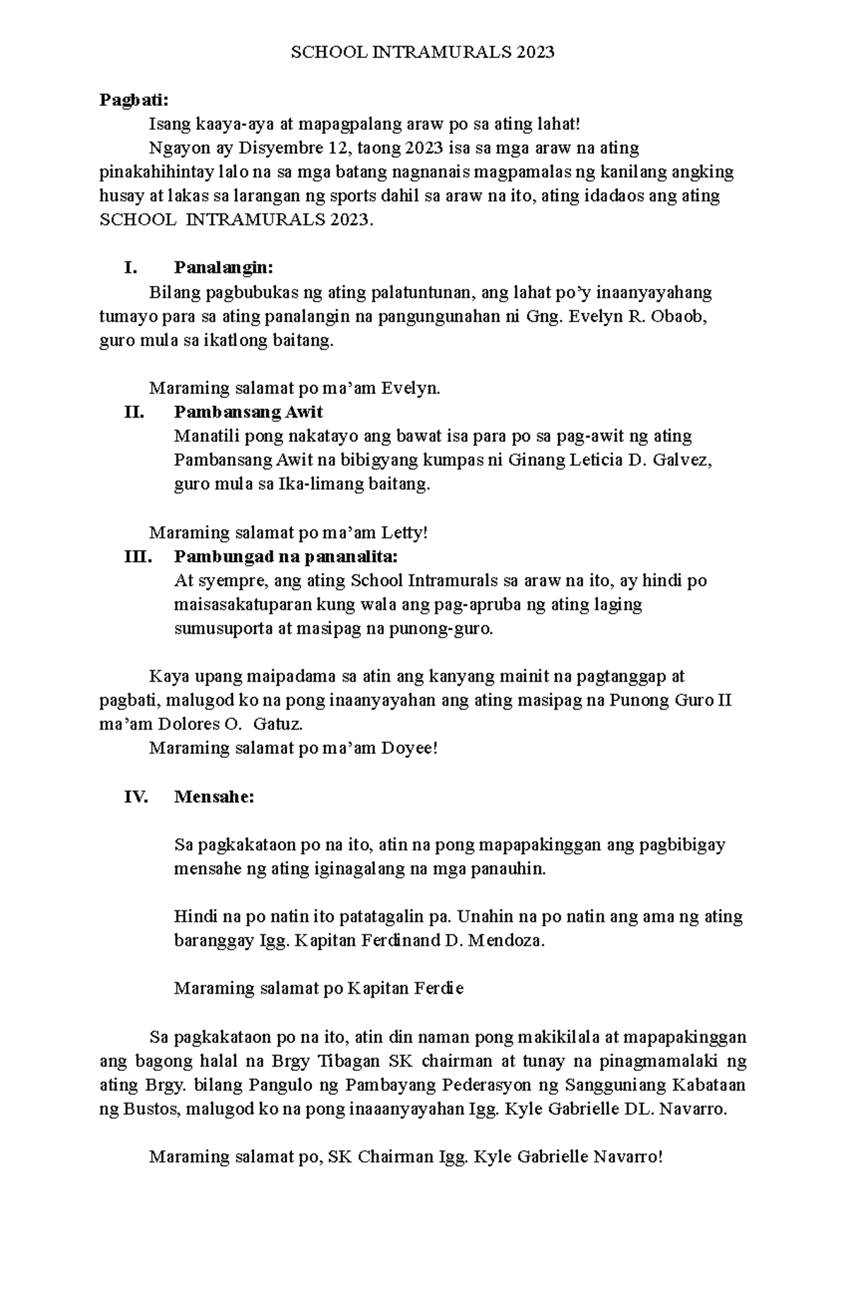 School Intramurals Practice Notes - SCHOOL INTRAMURALS 2023 Pagbati ...