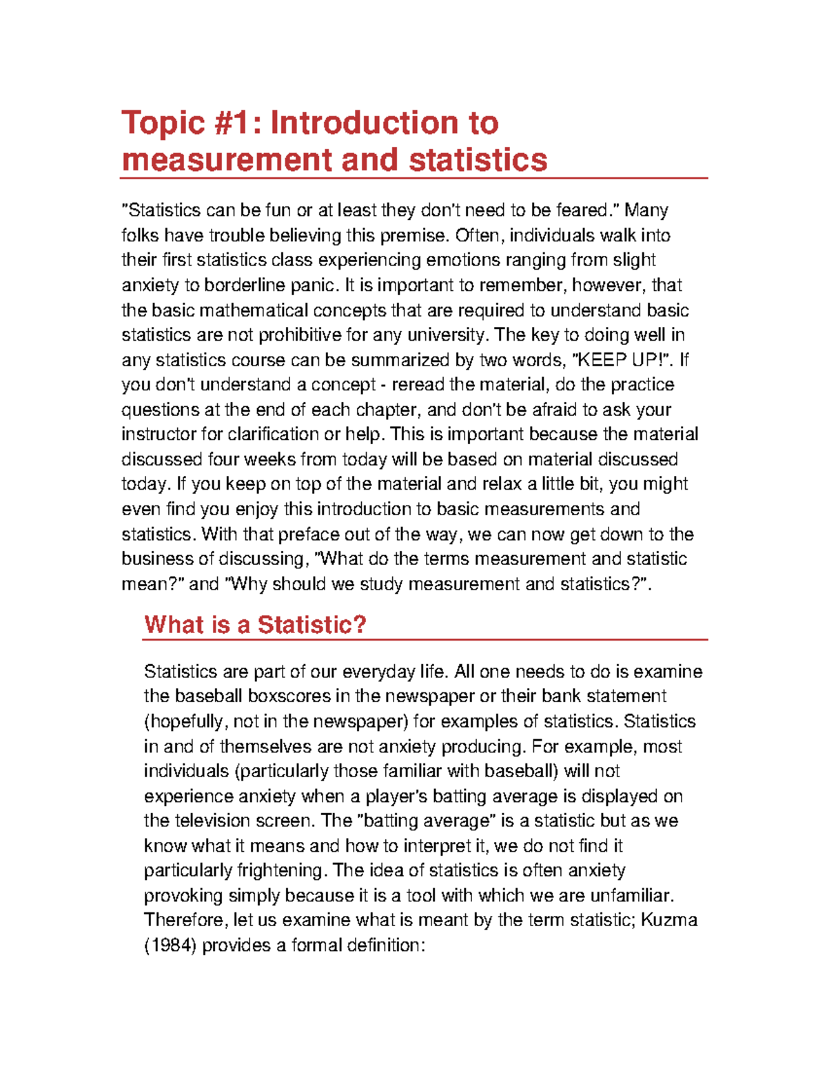 Intro to measurement and statistics - Topic #1: Introduction to ...