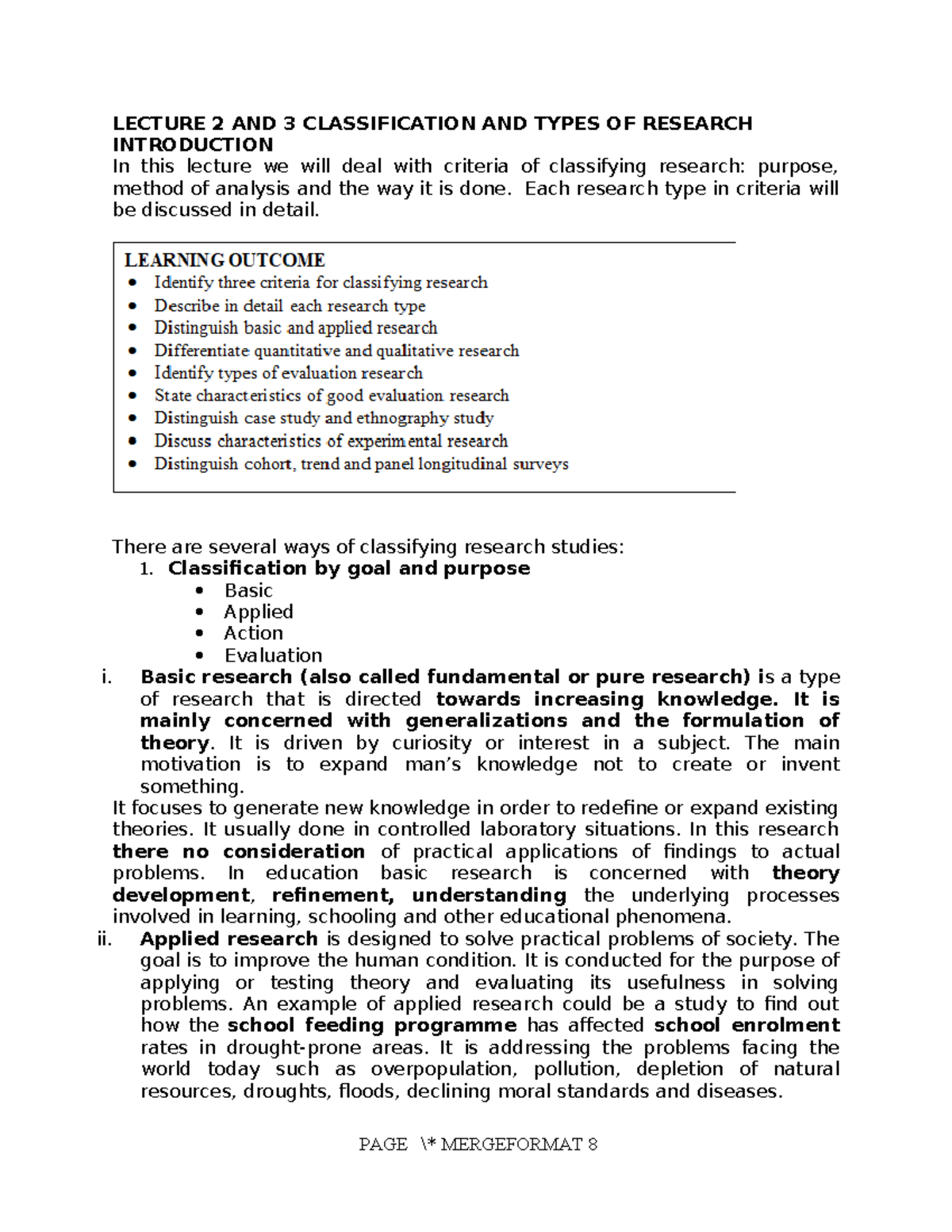 Lecture 2 Classification AND Types OF Research 1 - LECTURE 2 AND 3 ...