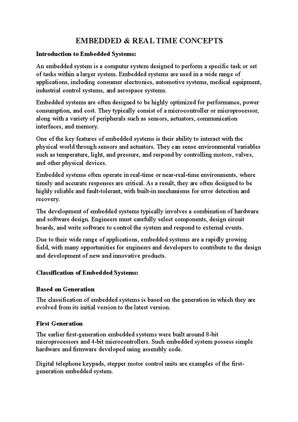 Erts unit1 - documentation contains information about embedded real time systems - EMBEDDED ...