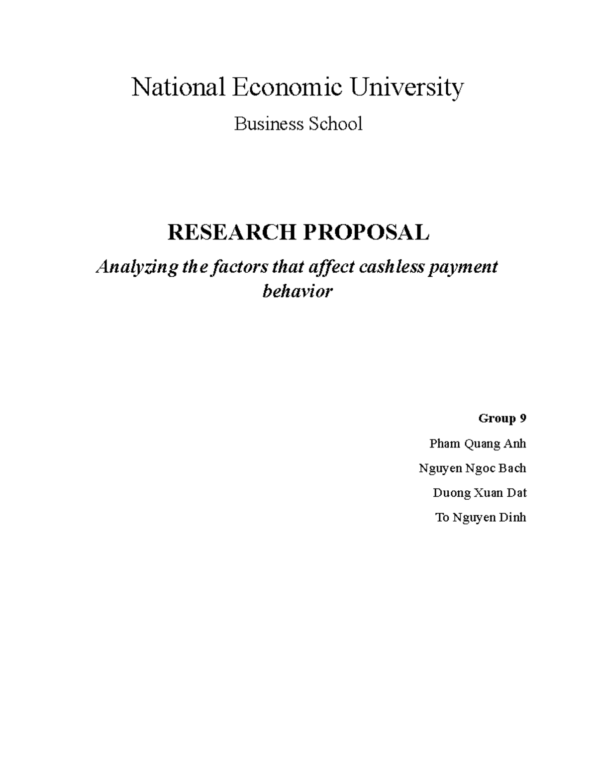 Draft proposal group 9 - Presentation - National Economic University ...