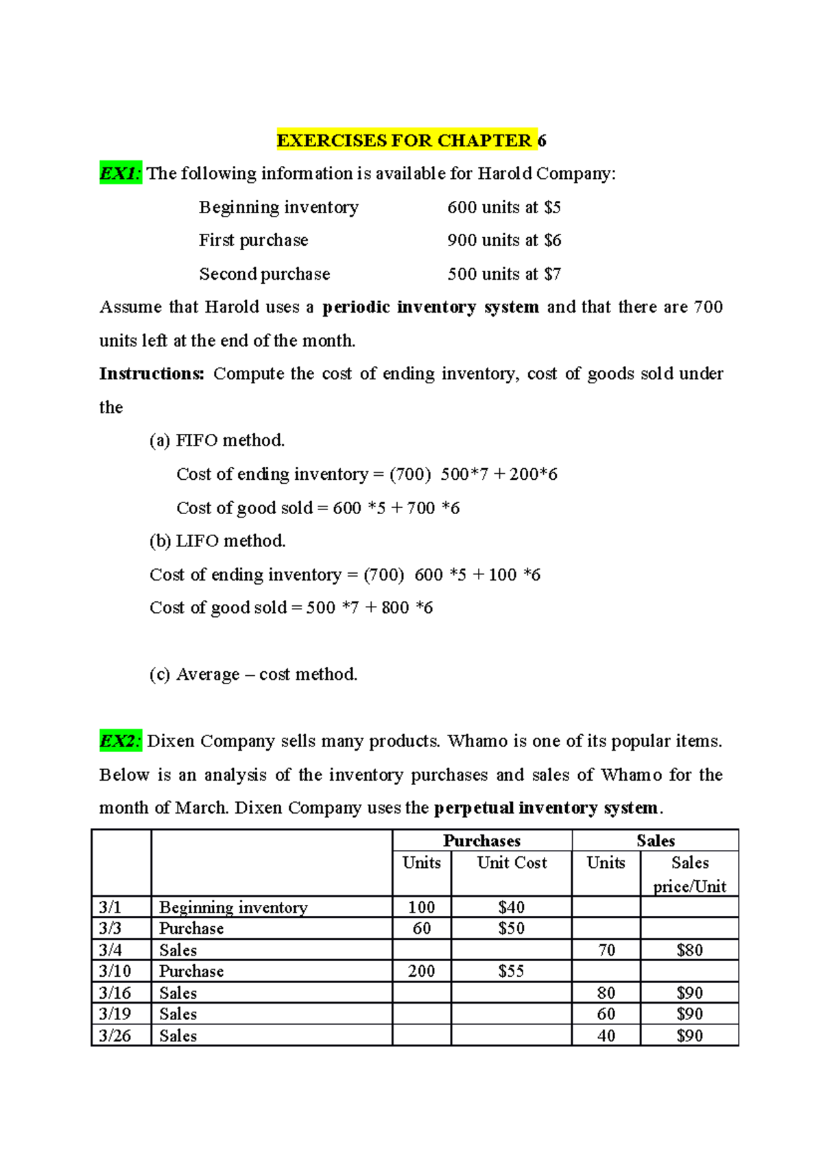 BT chapter 6 - Tài liệu tham khảo - EXERCISES FOR CHAPTER 6 EX1: The ...
