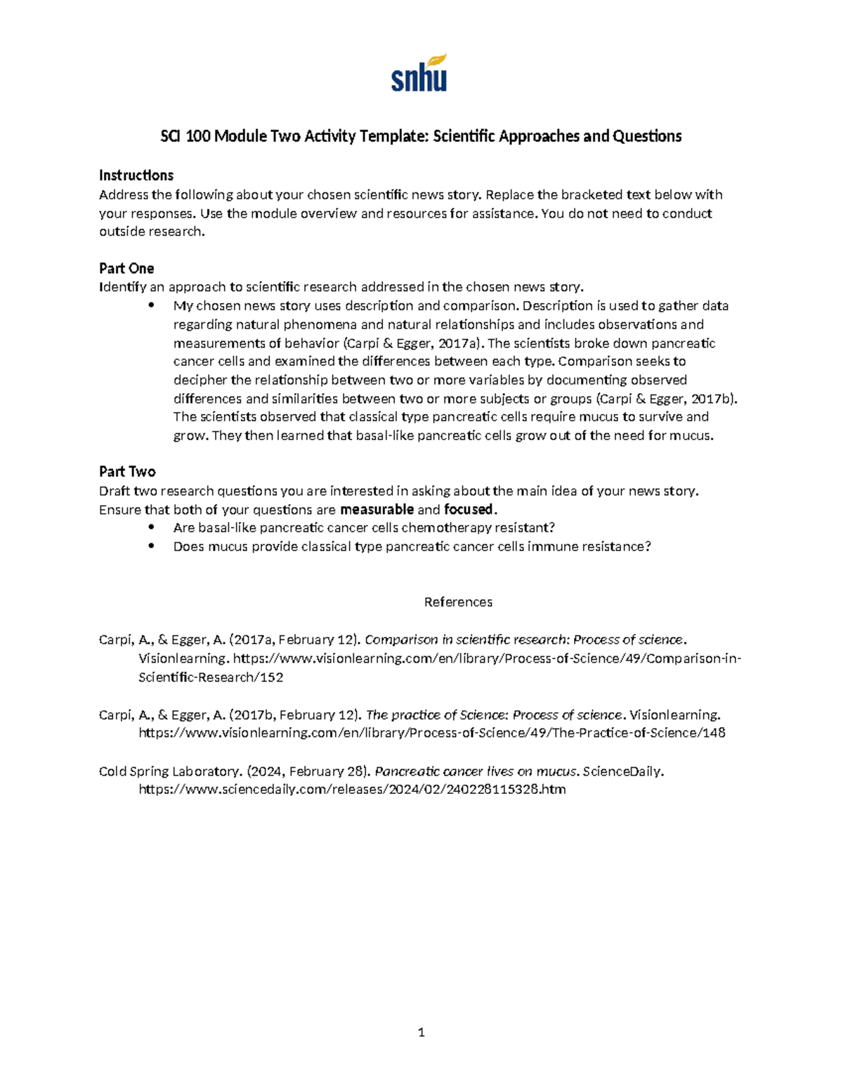 SCI 100 Module Two Activity Template 2 - Replace the bracketed text ...