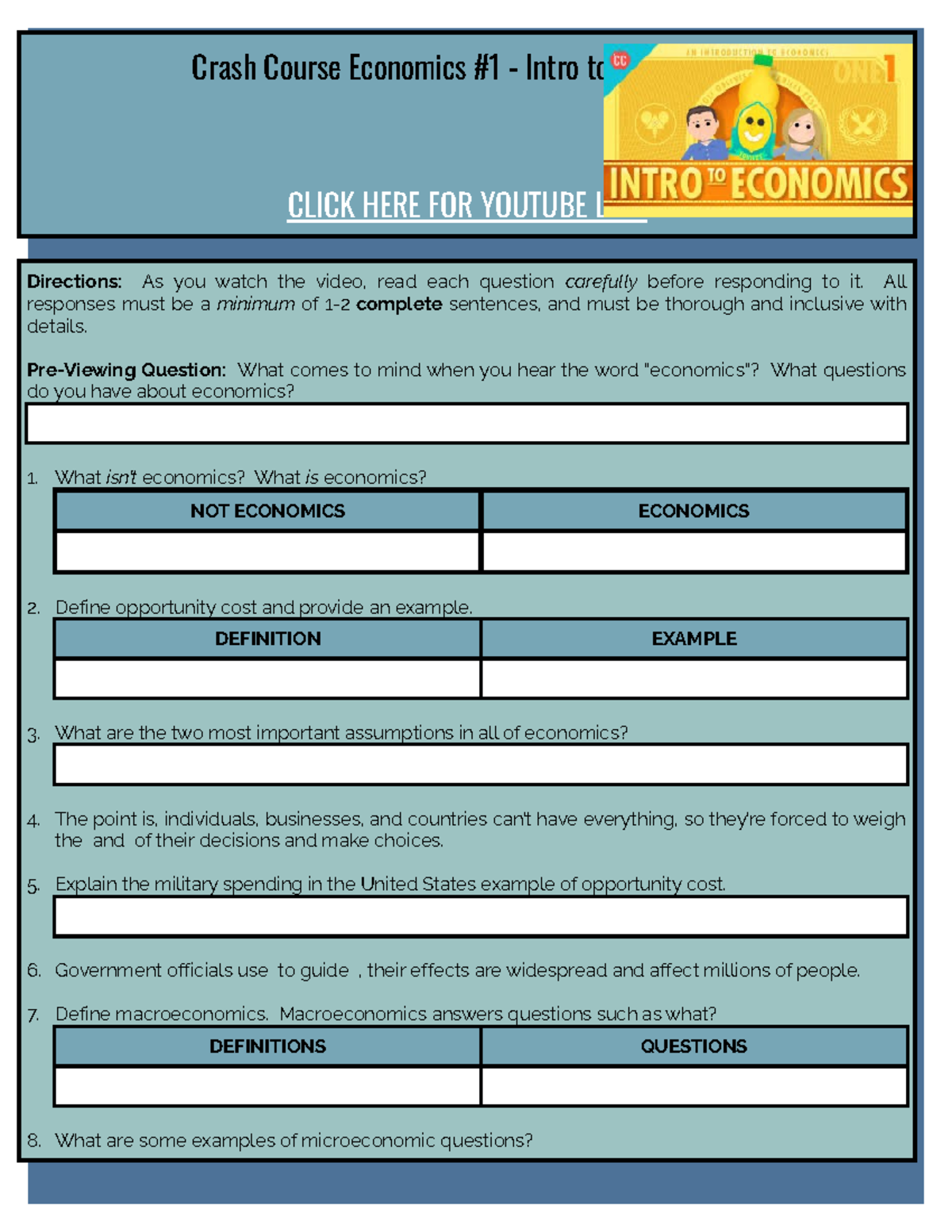 #1 - Intro to Economics - - Studocu