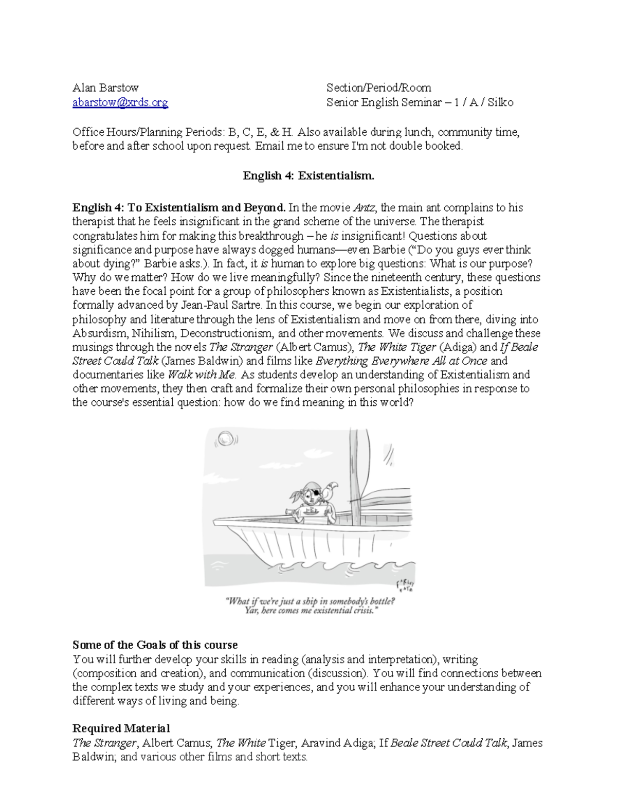 Eng 4 Existentialism Syllabus - Alan Barstow Section/Period/Room ...