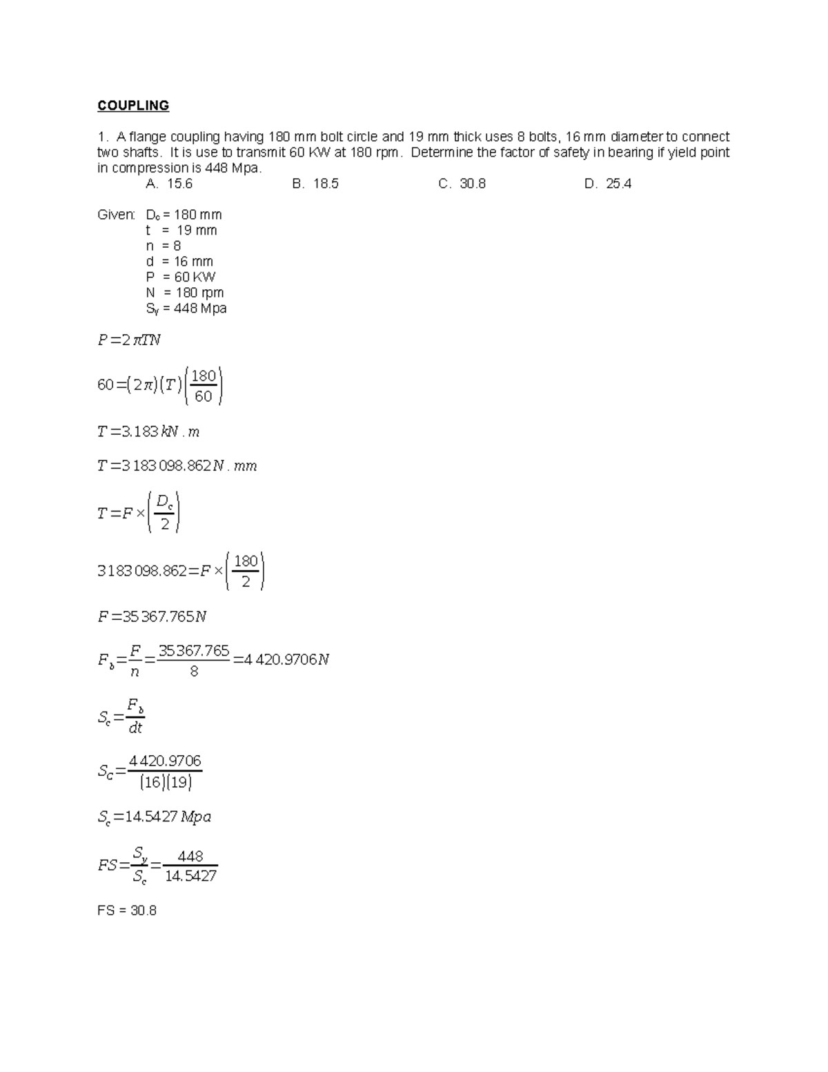Pdfcoffee - Read this for your own good. don't spread - COUPLING A flange coupling having 180 mm ...