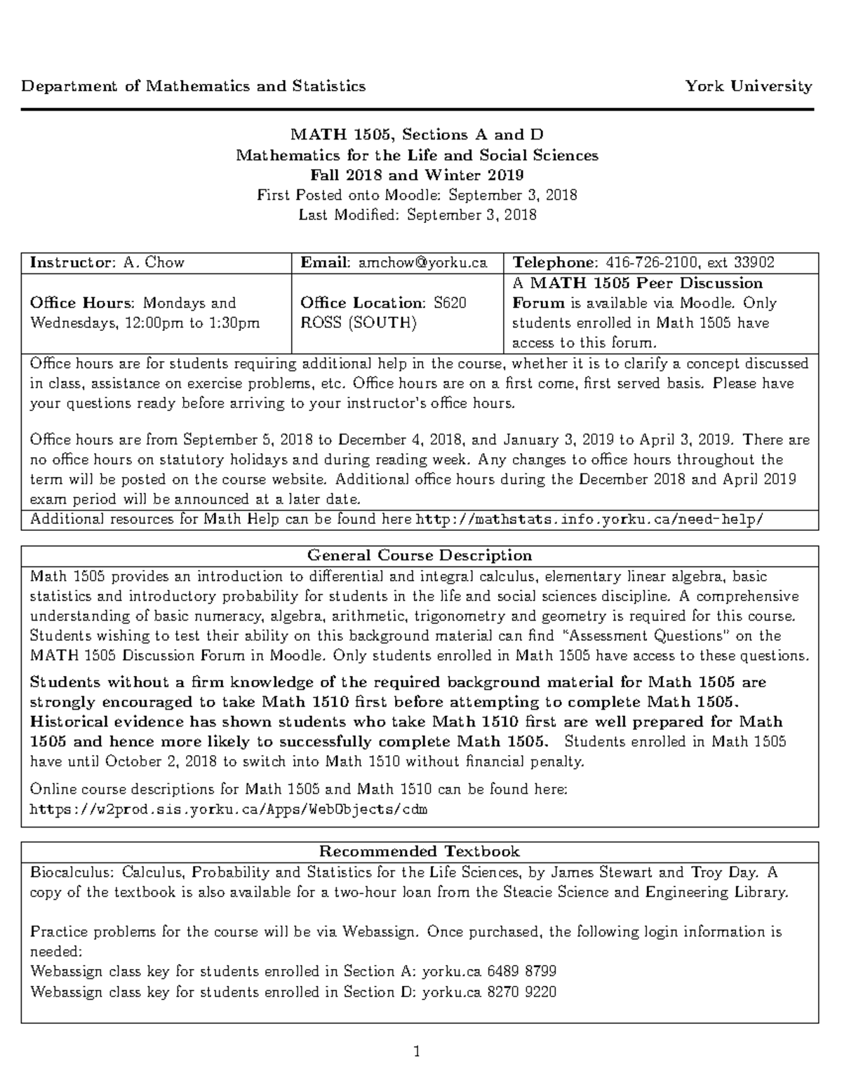 Math course outline - Department of Mathematics and Statistics York ...