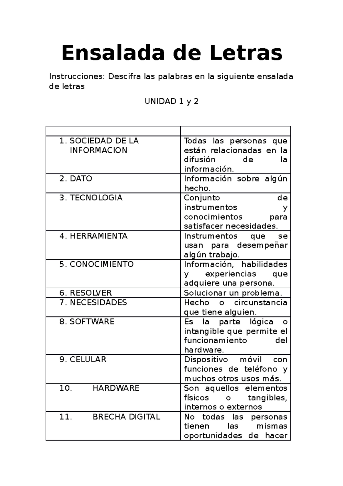 NADA DE INTERES2 - Ensalada de Letras Instrucciones: Descifra las ...