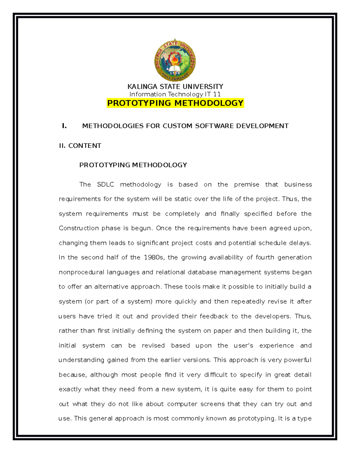 Prototyping Methodology - KALINGA STATE UNIVERSITY Information ...
