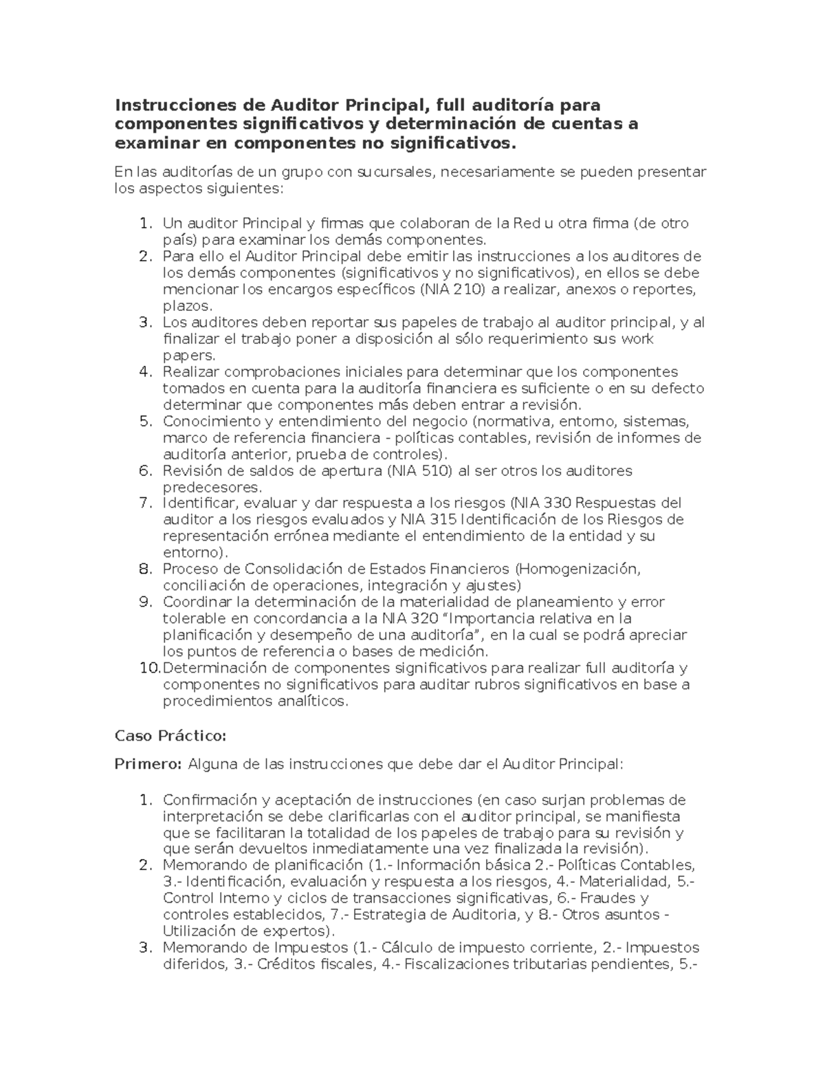 Ejemplo NIA 600 - Instrucciones de Auditor Principal, full auditoría ...