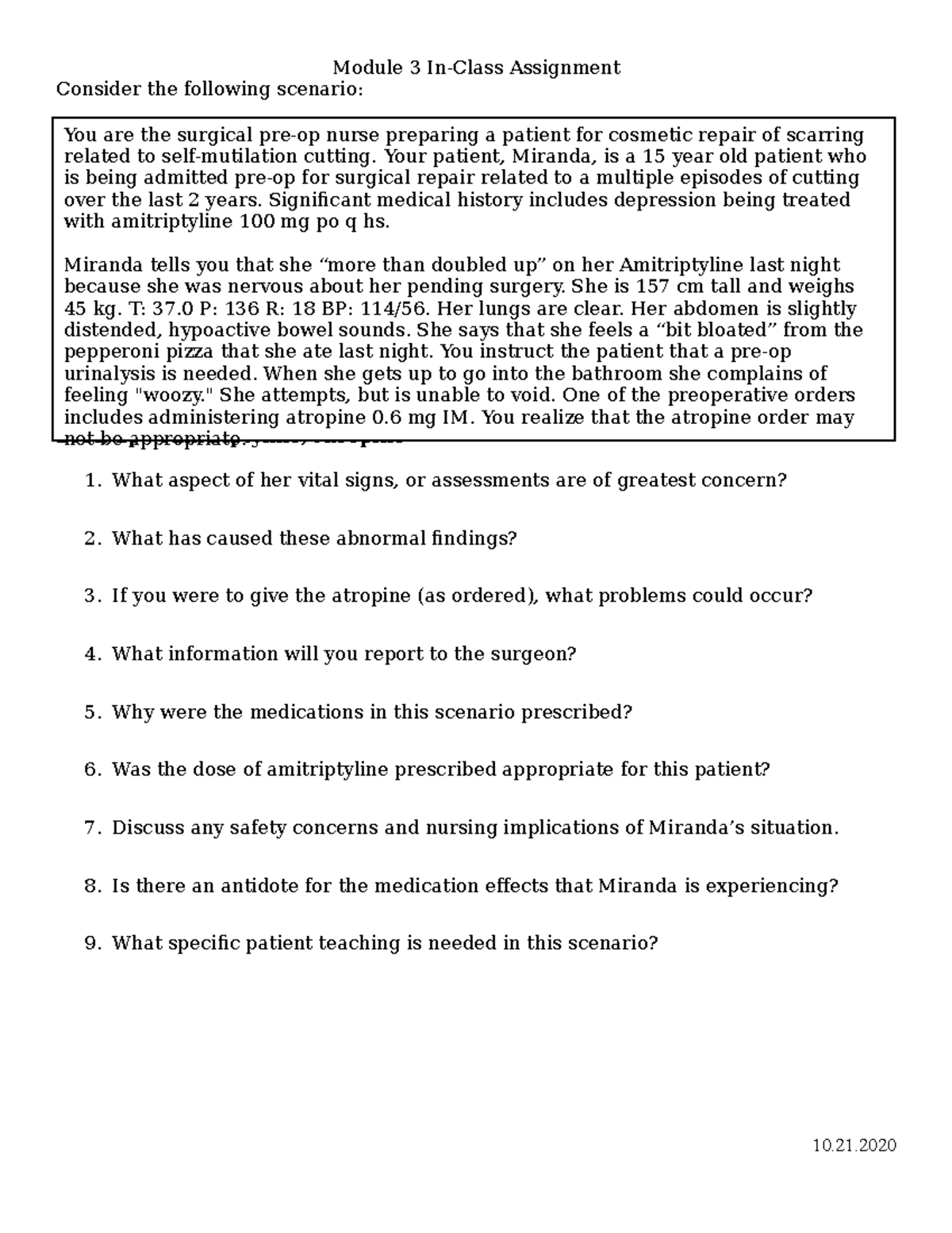 Case Study Tricyclics -Module 3 Pharm (3)updated 10 - Module 3 In-Class ...