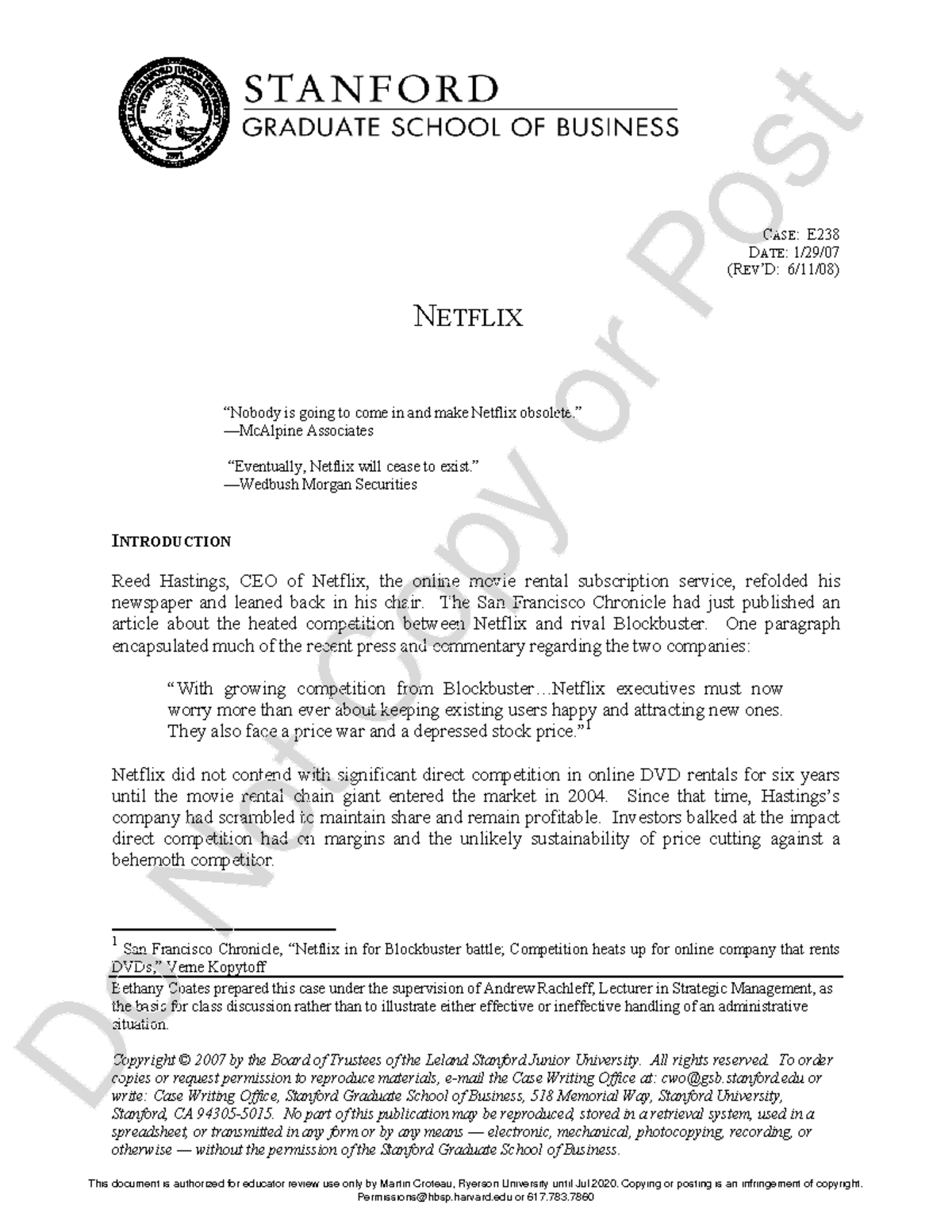 Netflix Case- document - CASE: E DATE: 1/29/ (REVíD: 6/11/08) Bethany ...