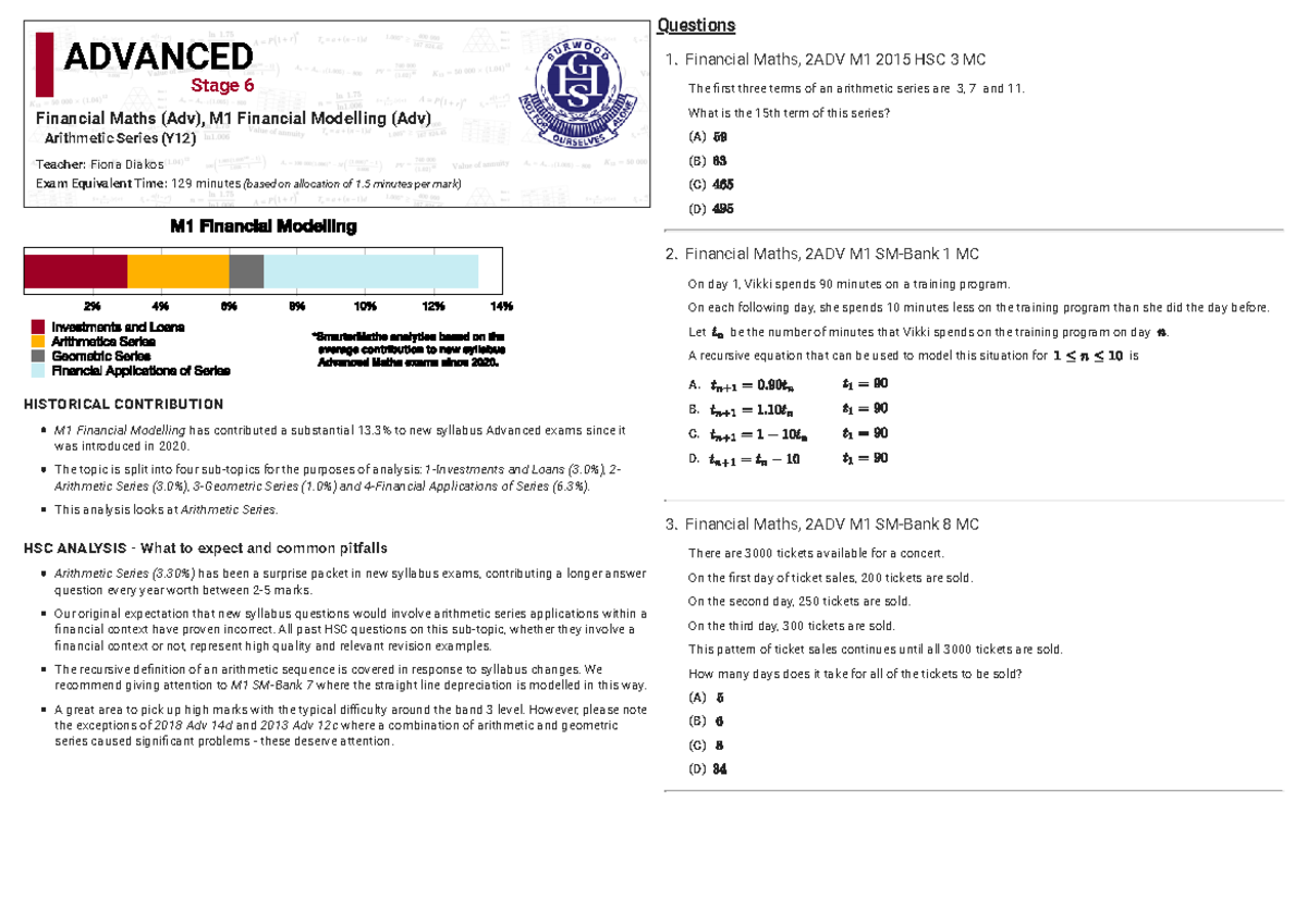Arithmetic Series (Y12) - Financial Maths (Adv), M1 Financial Modelling ...