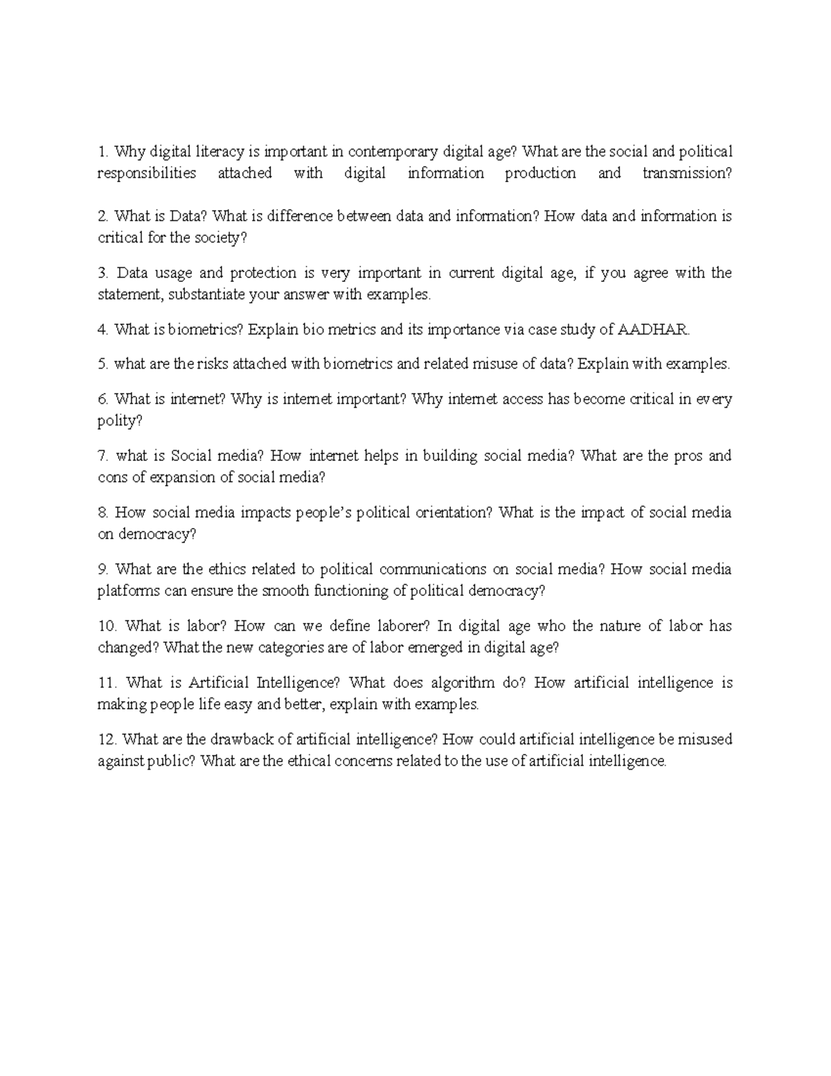 Sample Questions - Why digital literacy is important in contemporary ...