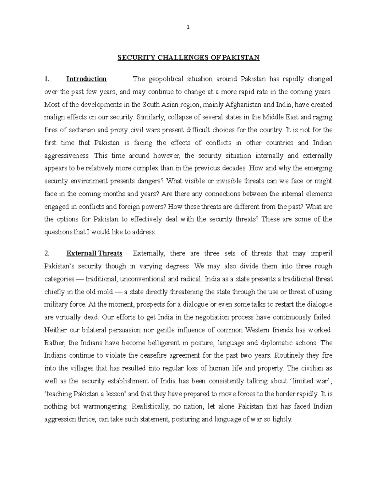 SECURITY CHALLENGES OF PAKISTAN - MSC IR 2015/16 - 1 SECURITY ...