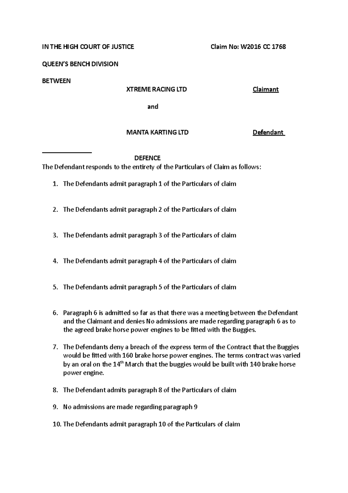 Drafting a defence Defence - LW4053 - WLV - Studocu