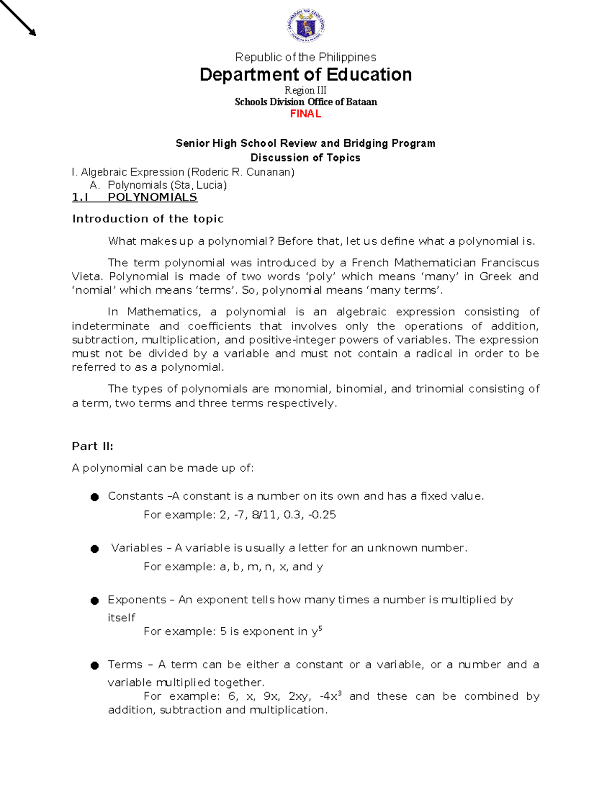 01 SHS Review and Bridging Program Topics Discussion - Department of ...