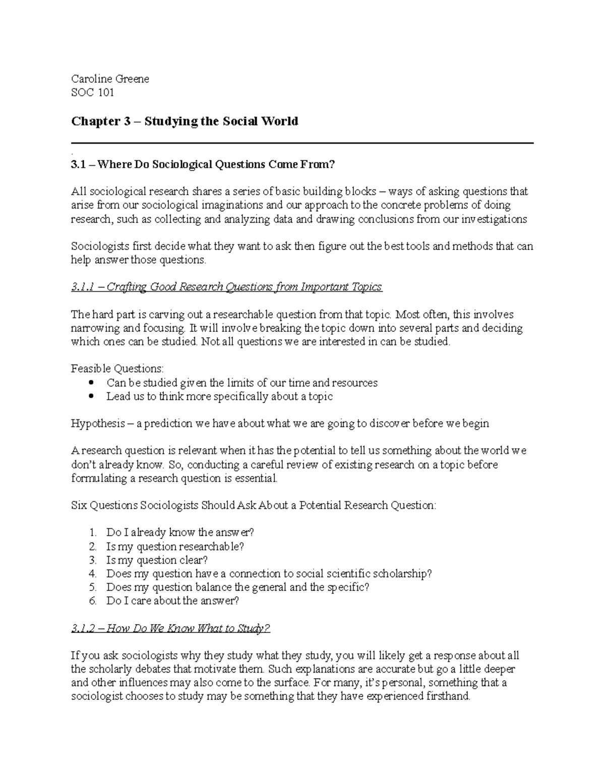 3.1 - Where Do Sociological Questions Come From? - Caroline Greene SOC ...