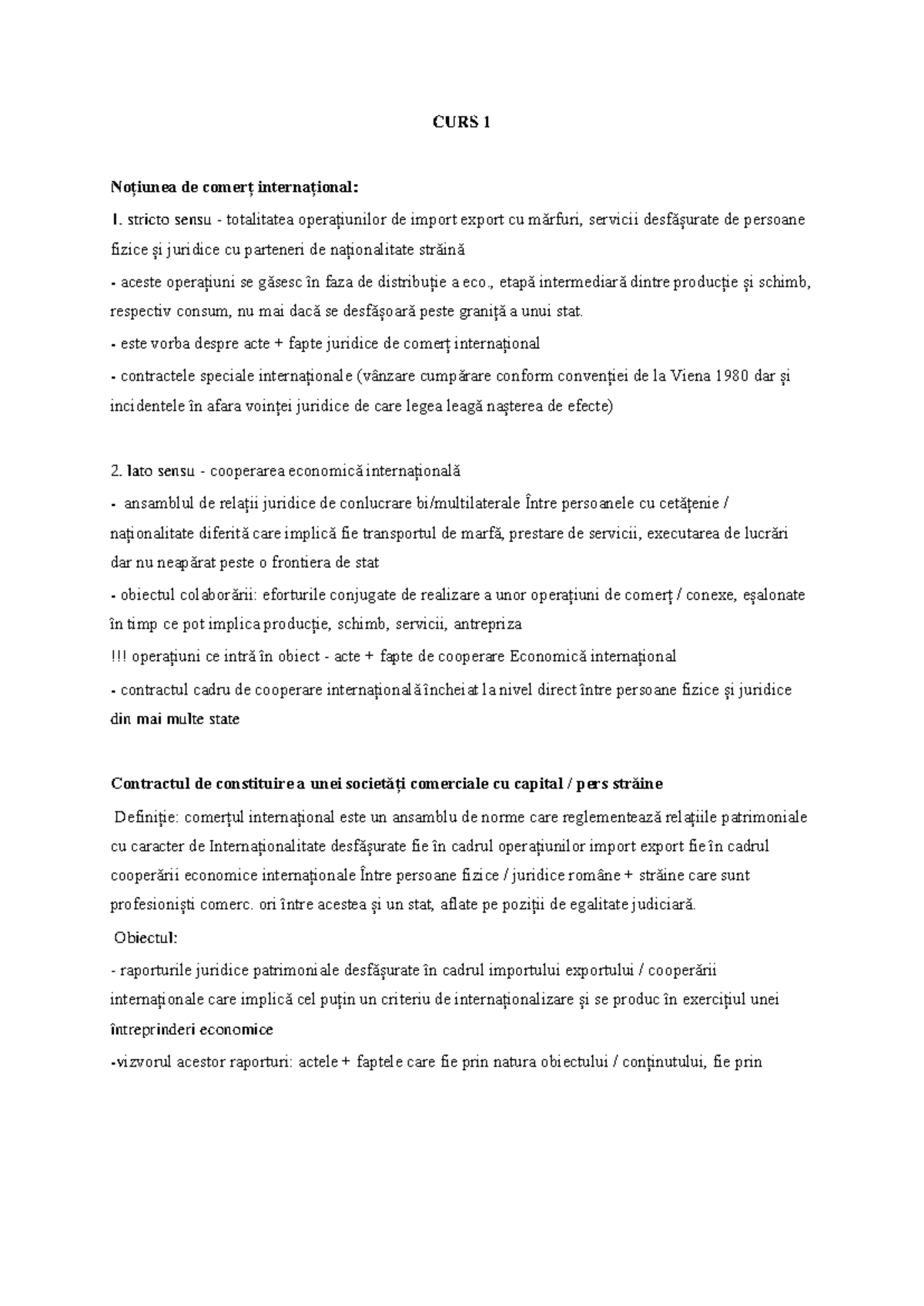 Comert International - CURS 1 Noțiunea de comerț internațional: stricto ...
