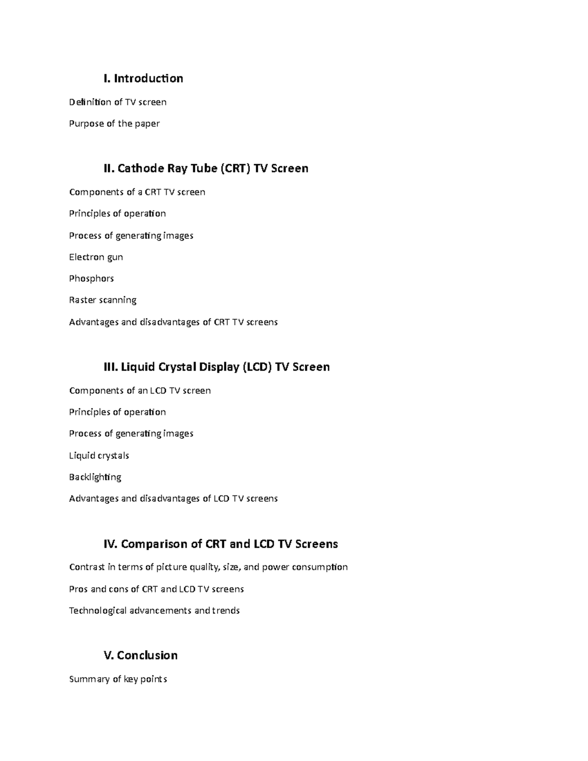 English Technical writing outline - I. Introduction Definition of TV ...