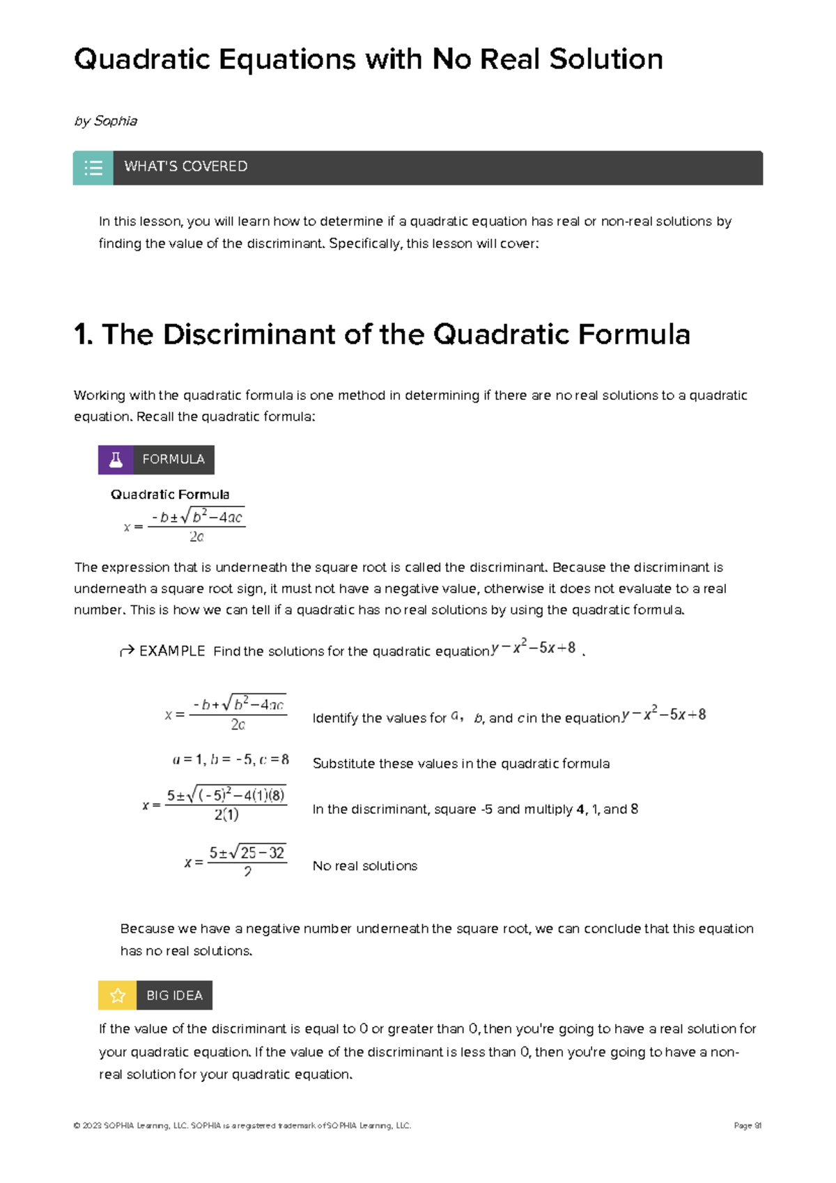 College Algebra unit-4-tutorials PDF4 - Quadratic Equations with No Real Solution by Sophia In ...