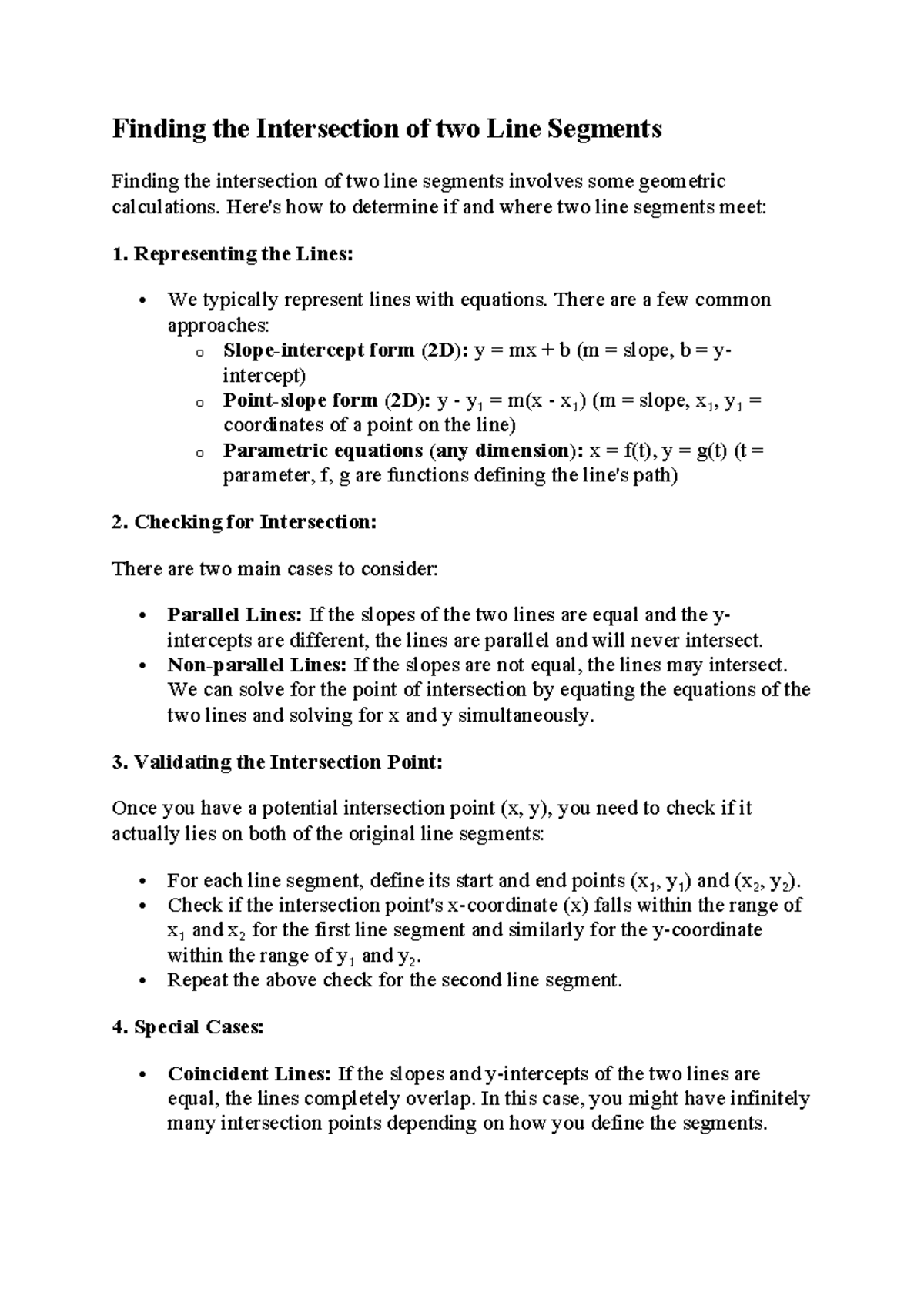 Lecture 8 Computer Graphics - Finding the Intersection of two Line Segments Finding the ...