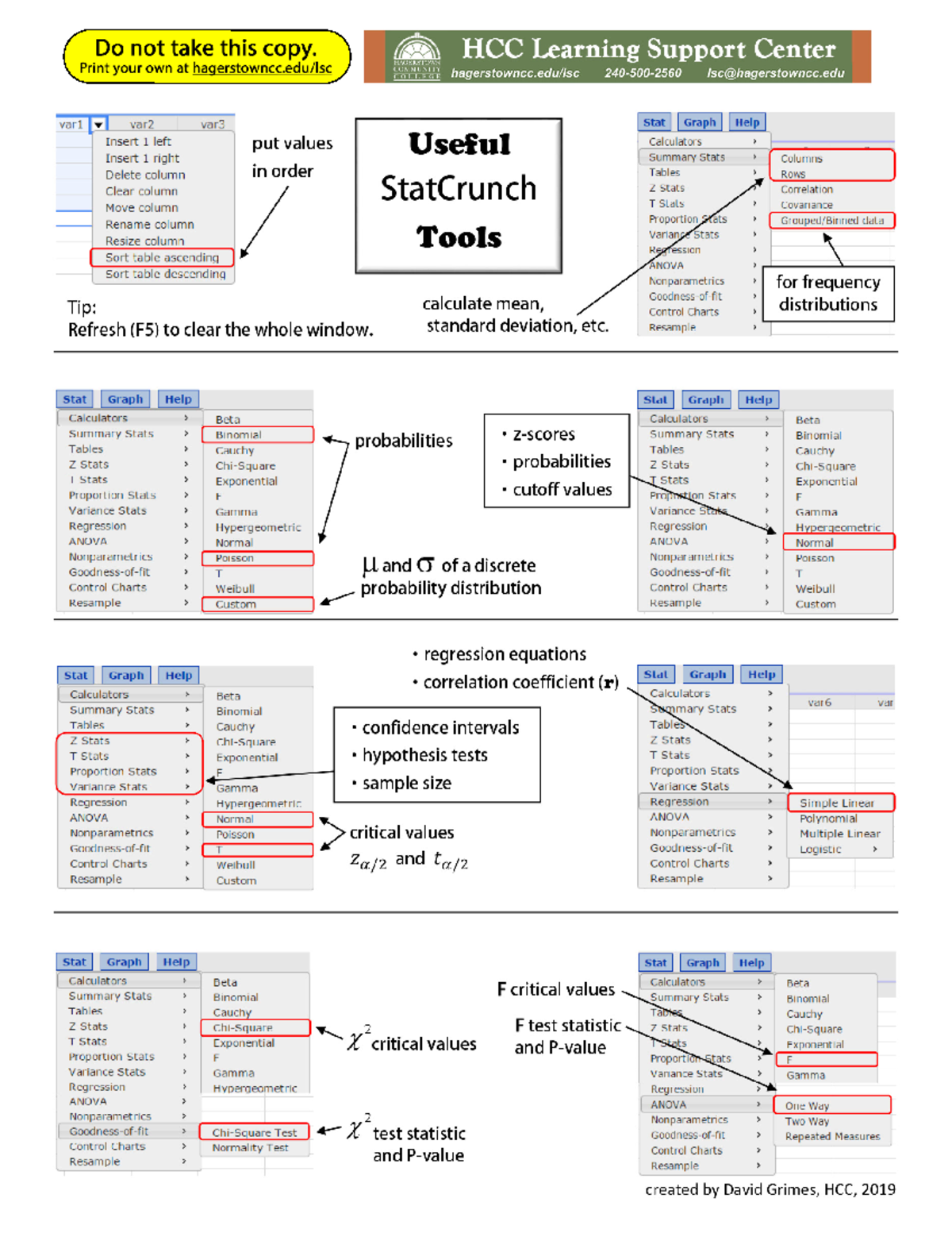 MAT 109 - Useful Stat Crunch Tools - Created by David Grimes, HCC, 2019 ...