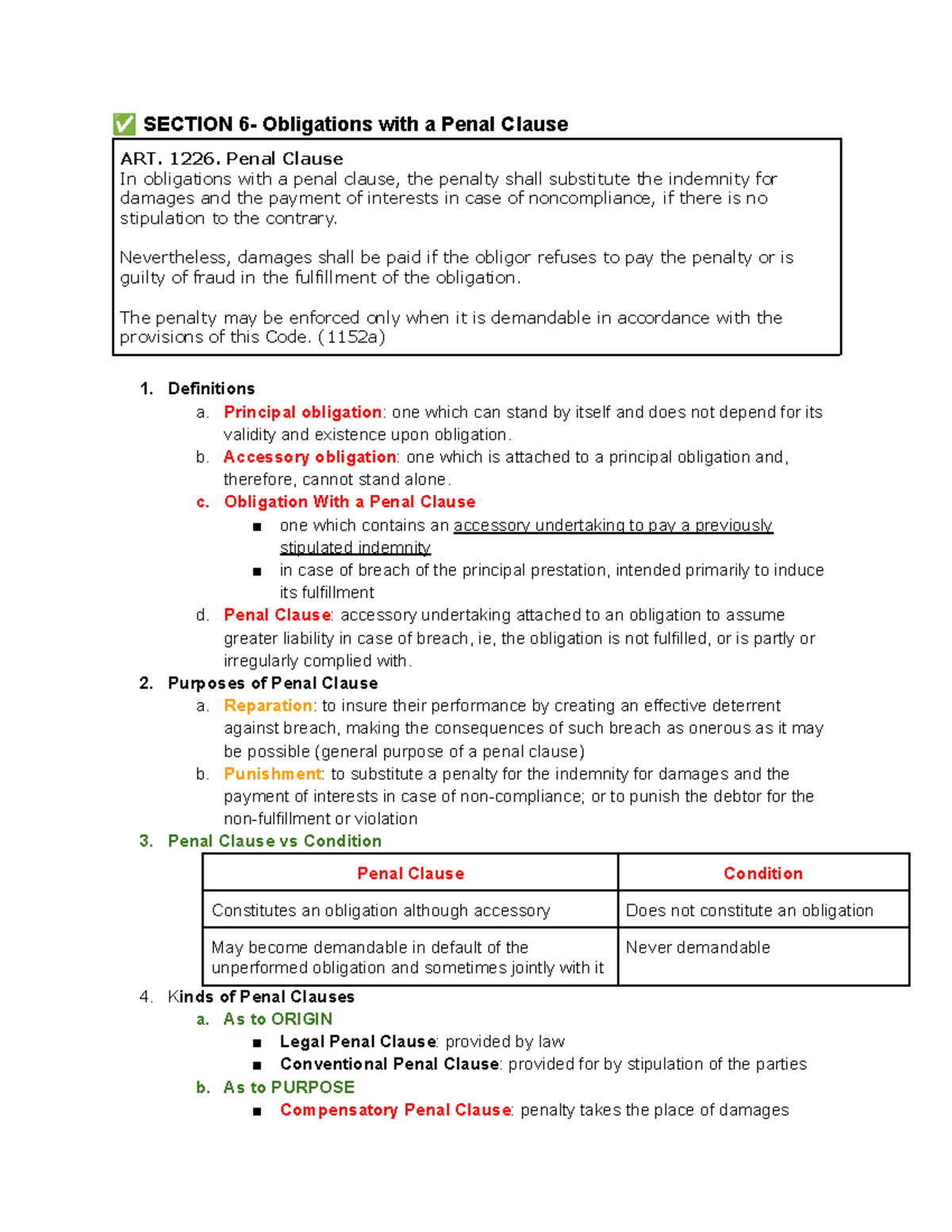 OBLI Chapter 3 Section 6 Notes - SECTION 6- Obligations with a Penal ...