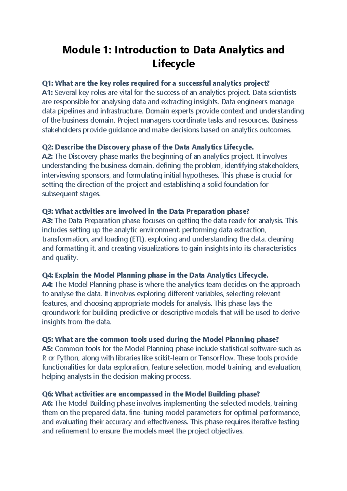DAV - Viva Qn A - Module 1: Introduction to Data Analytics and ...