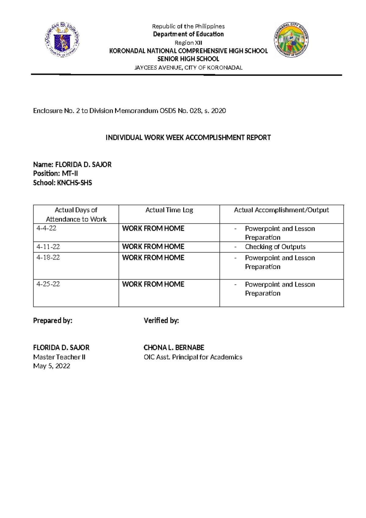 APR IWAR - NOTES - Republic of the Philippines Department of Education ...