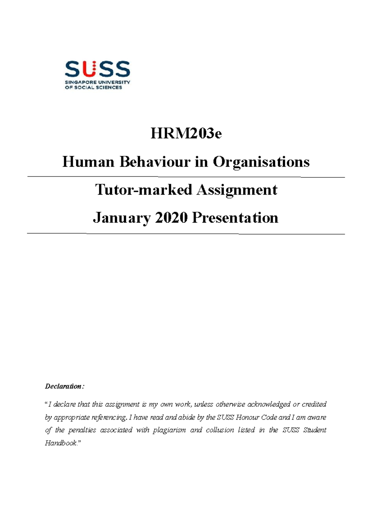 HRM203 TMA Attempt - HRM203e Human Behaviour in Organisations Tutor ...