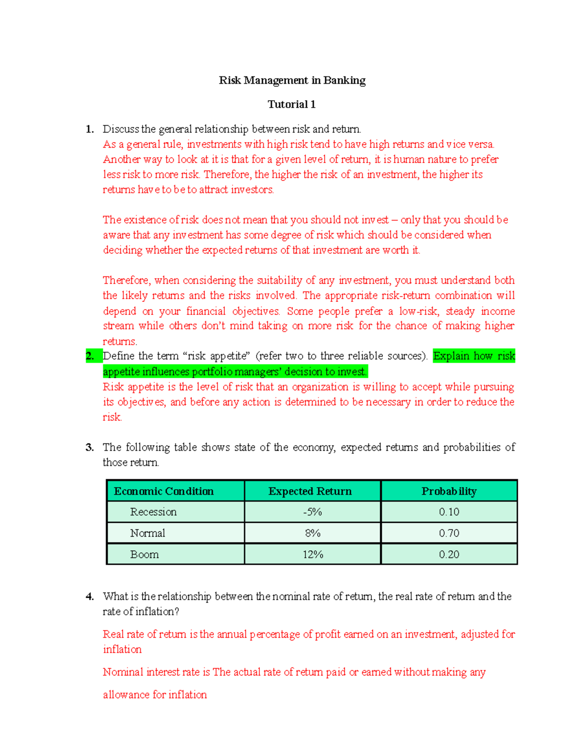 Tutorial 3 - Risk and Risk Management - Risk Management in Banking ...