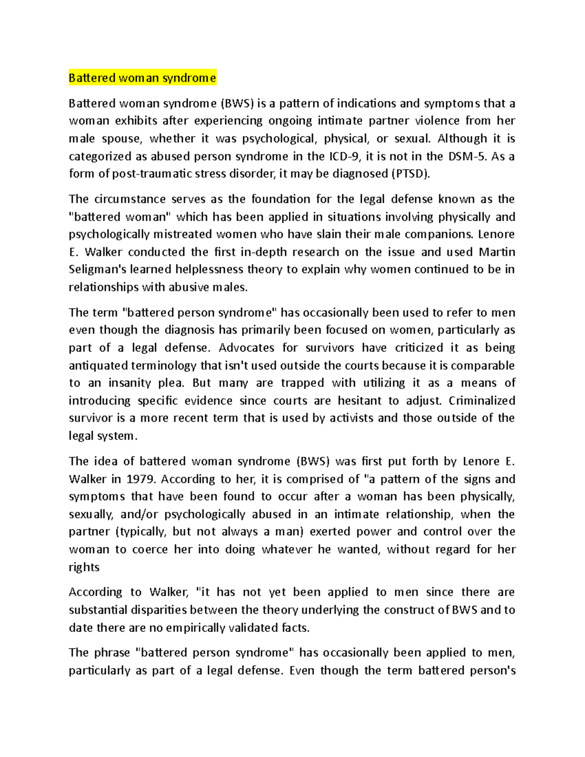 Battered woman syndrome - Battered woman syndrome Battered woman ...