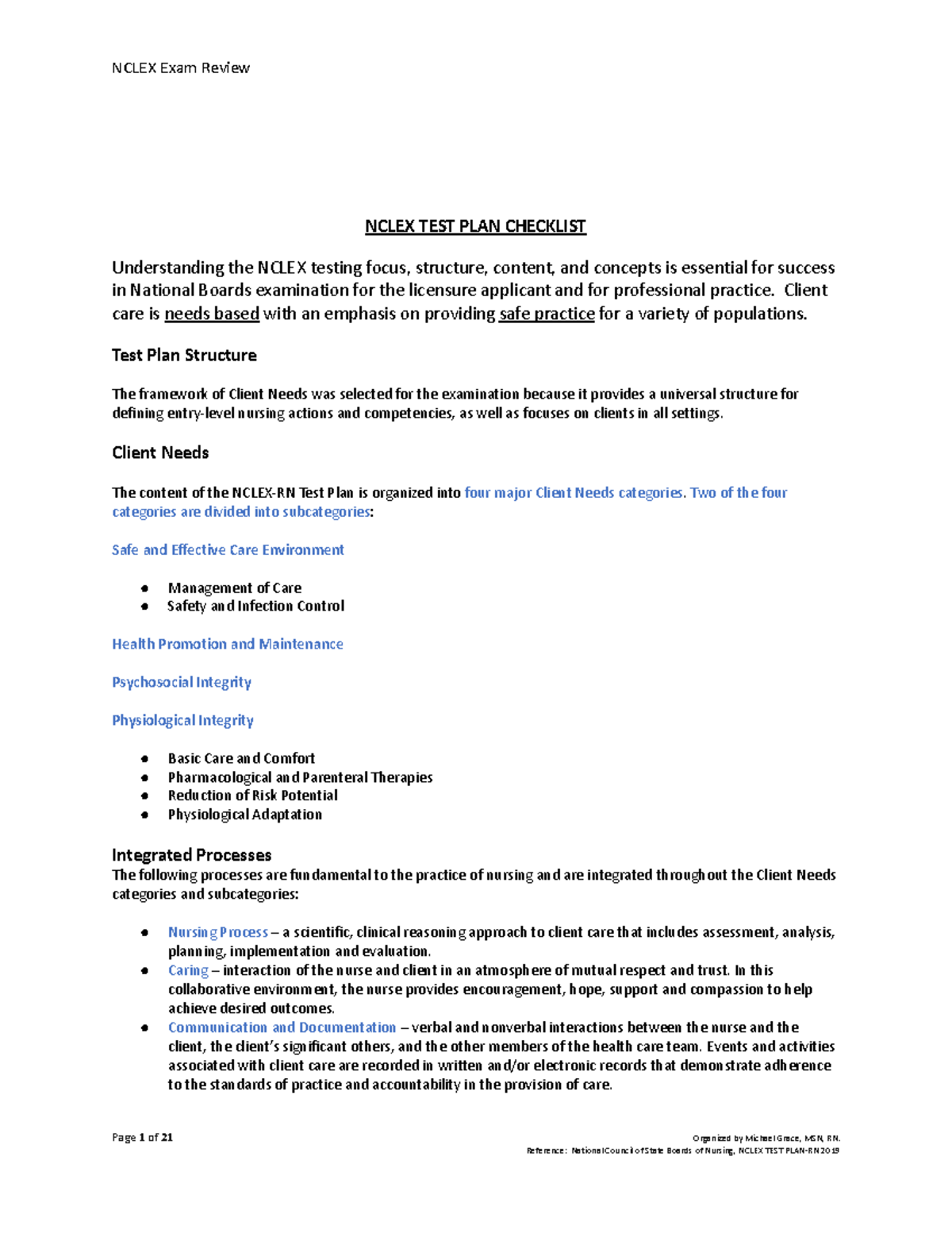 Nclex Test Plan Checklist tool important 1926016126 - NCLEX TEST PLAN ...