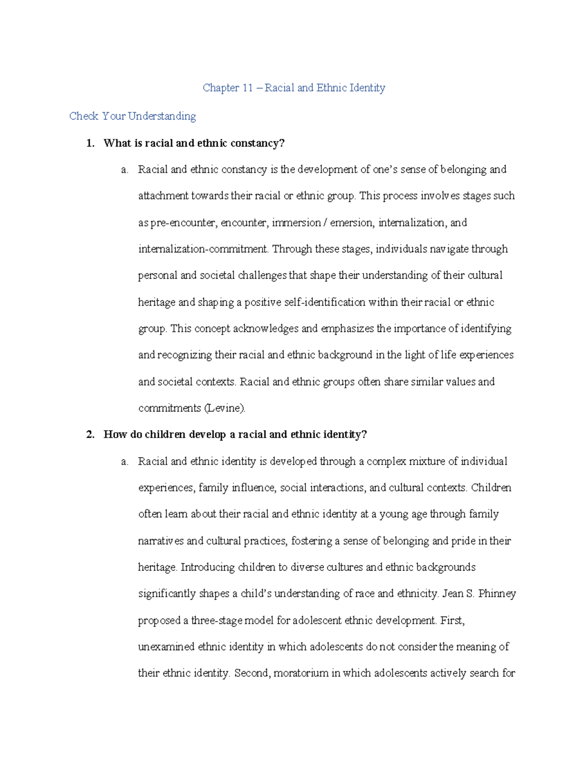 HW 8 - Racial and Ethnic Identity - Chapter 11 – Racial and Ethnic ...