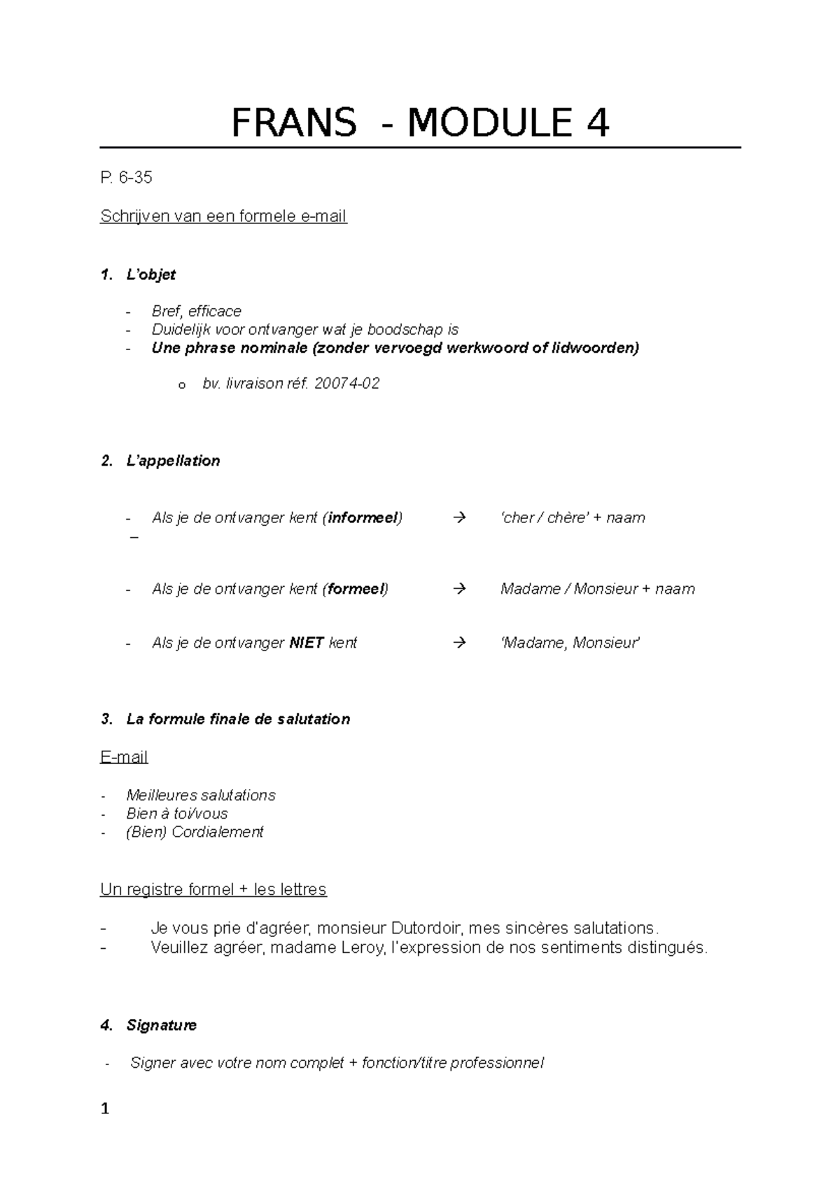 Frans module 4 - volledig - FRANS - MODULE 4 P. 6- Schrijven van een ...