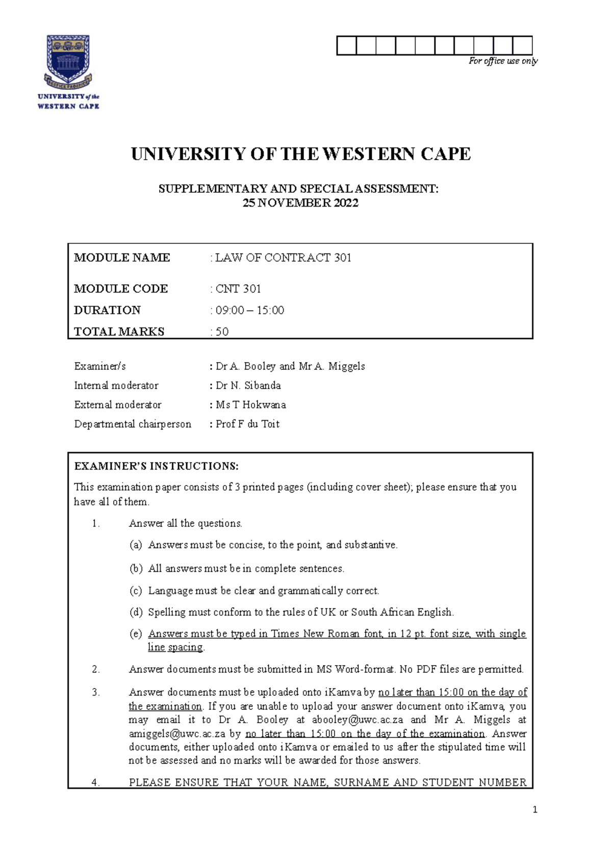 CNT 301 Supplementary and Special Assessment - 25 Nov 2022 - For office ...