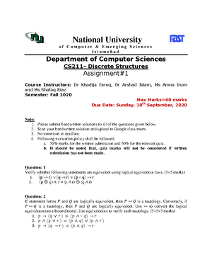 Discrete Mathematics Assignment 3 - National University o f C o m p u t ...