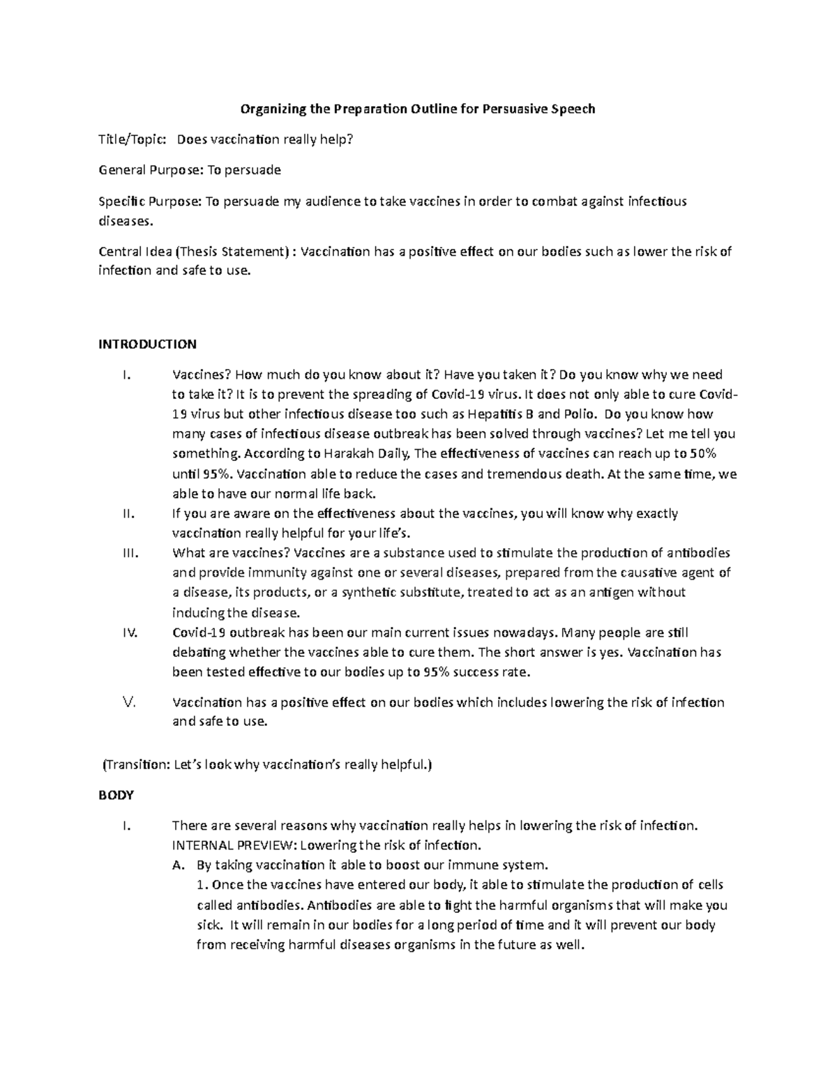 ELC590 Organizing the Preparation Outline for Persuasive Speech ...