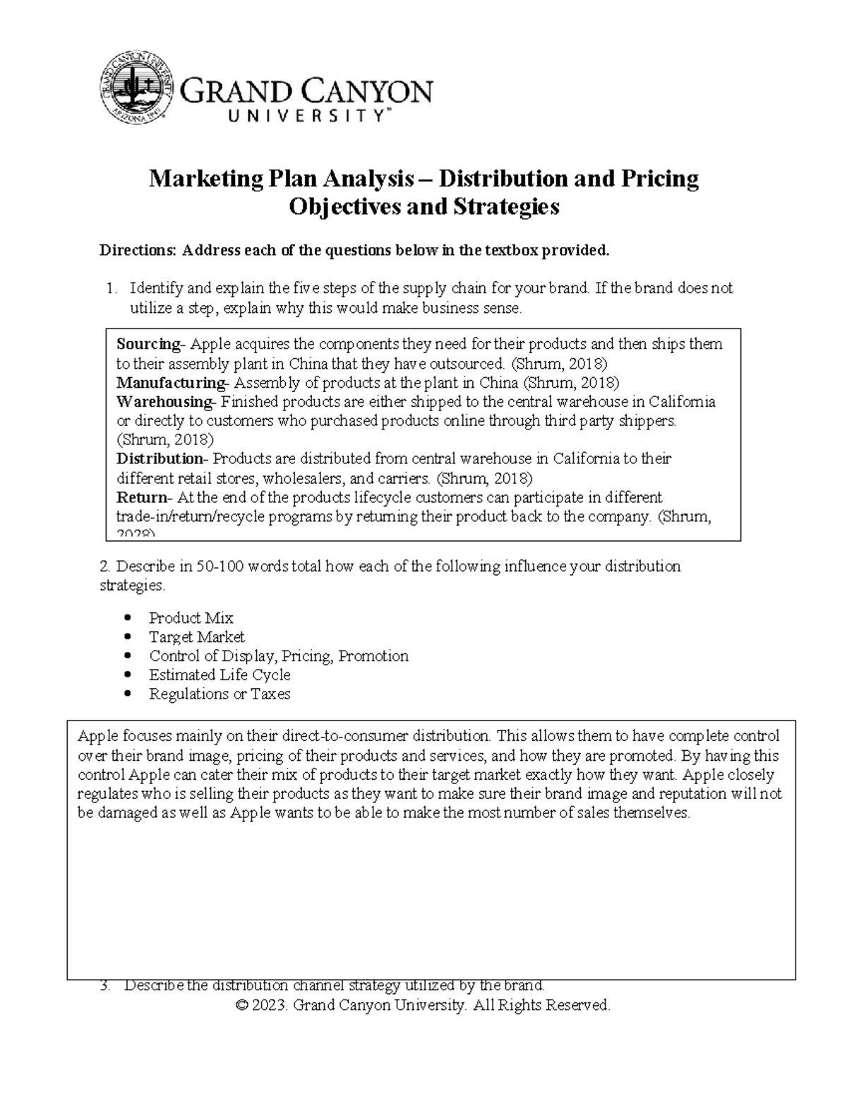 MKT-315 Marketing Plan Analysis – Distribution and Pricing Objectives ...