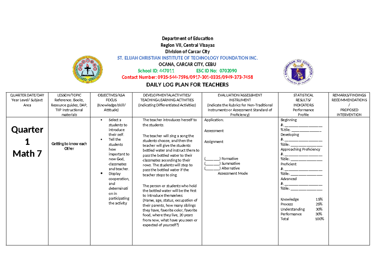 DLP -1-DAY-MATH-7-CHER- Melve - Department of Education Region VII ...