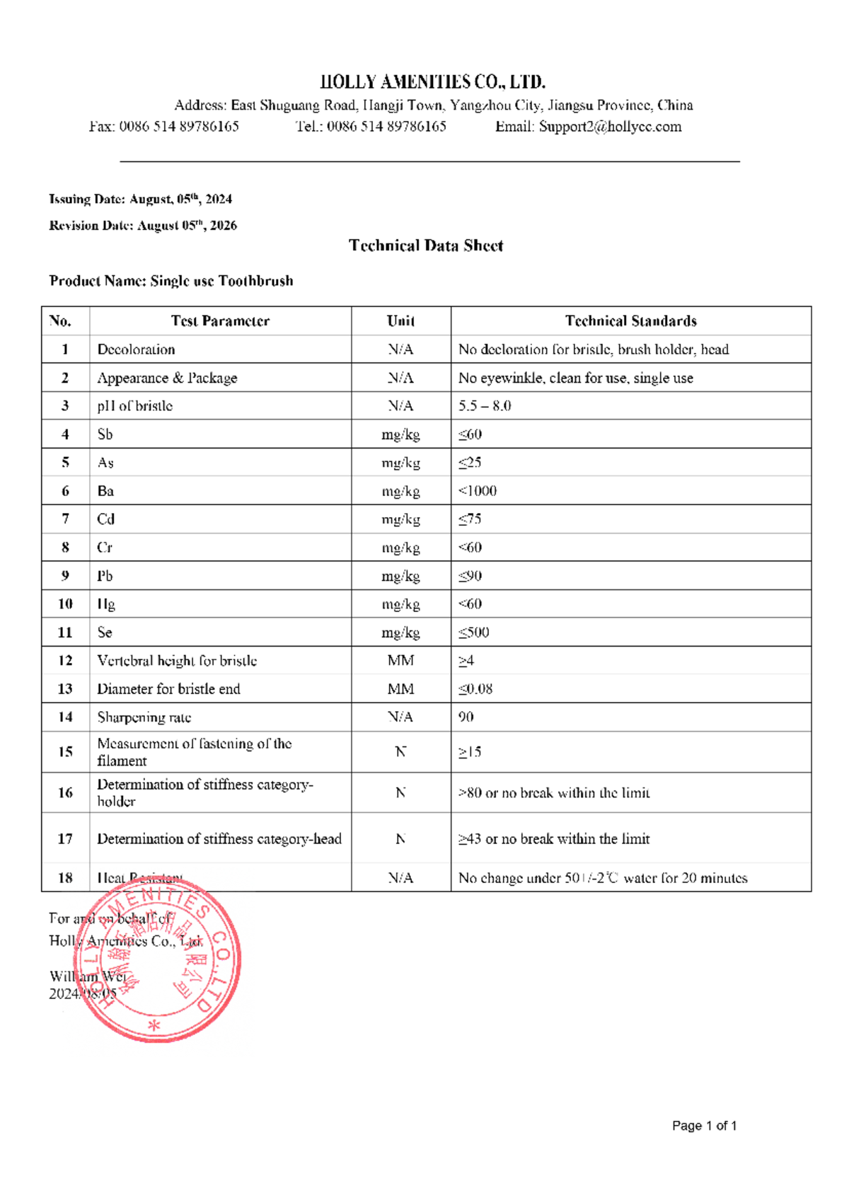 Technical data sheet-toothbrush 20240805 - HOLLY AMENITIES CO., LTD ...