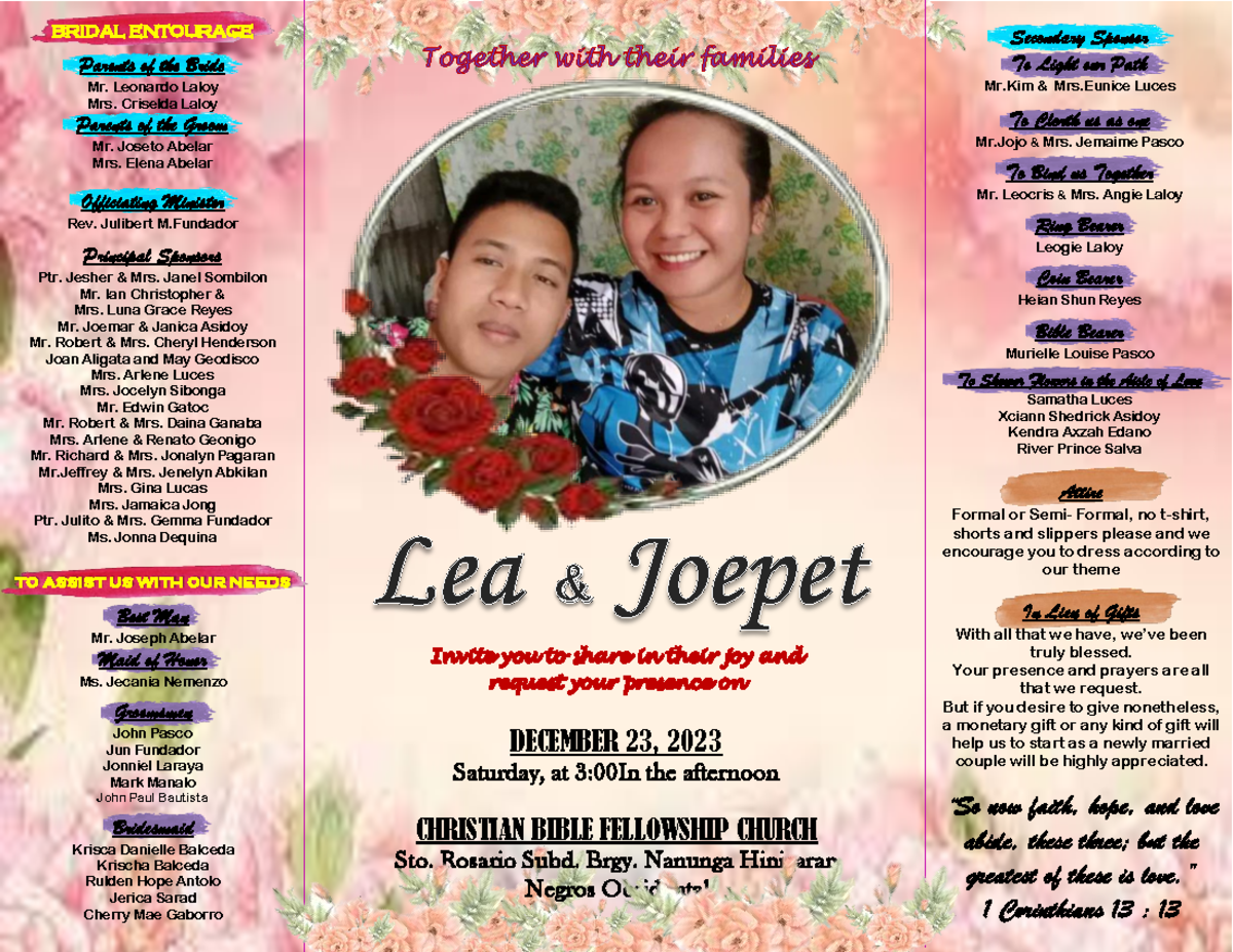 Invitation - none - Officiating Minister Rev. Julibert M Principal ...