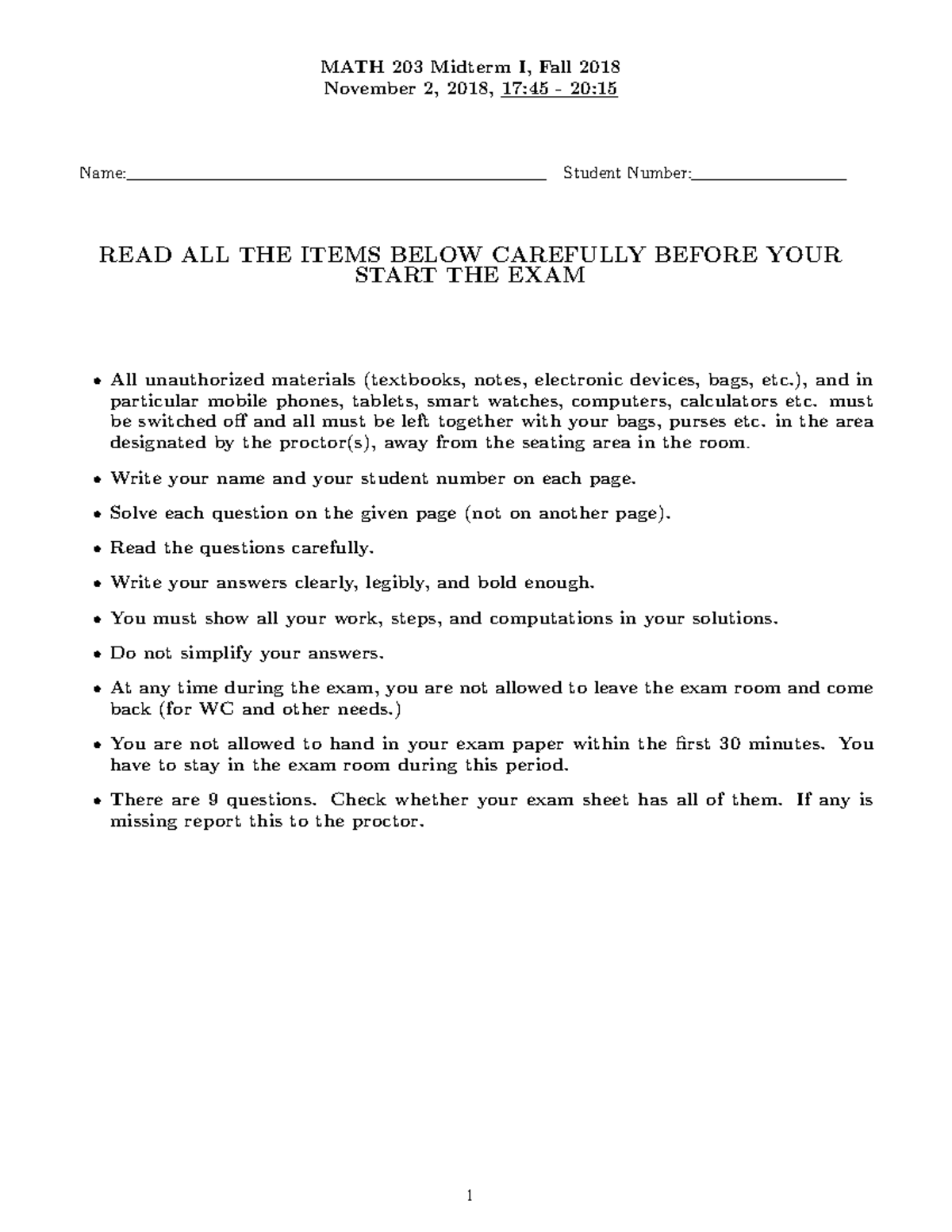 Midterm sample 3 - MATH 203 Midterm I, Fall 2018 November 2, 2018, 17: ...