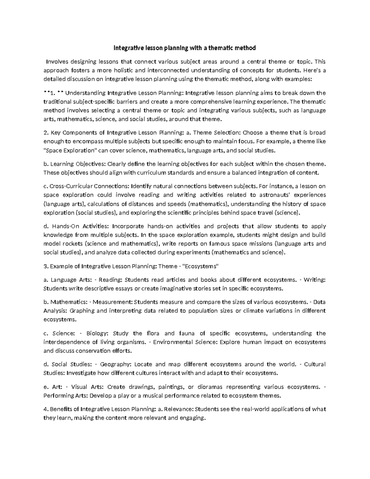 Thematic Lesson Plan using Integrative - Integrative lesson planning ...