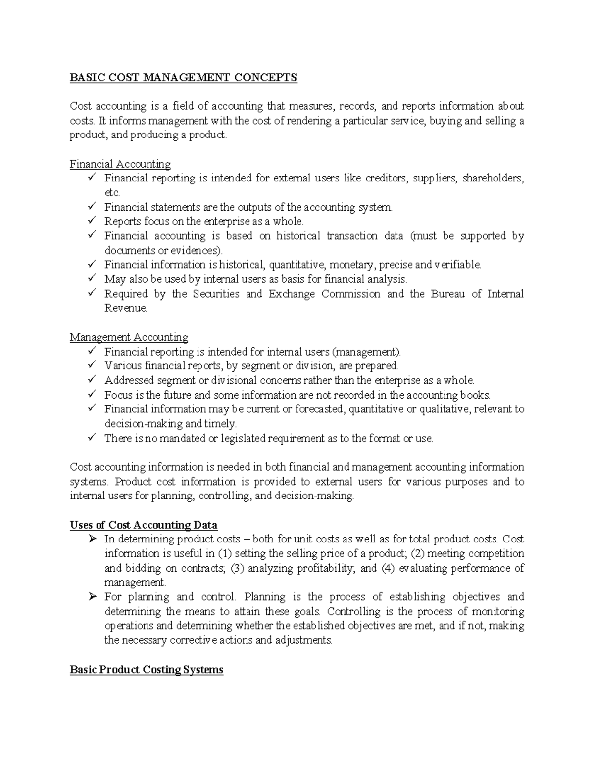 Basic Cost Accounting - BASIC COST MANAGEMENT CONCEPTS Cost accounting ...