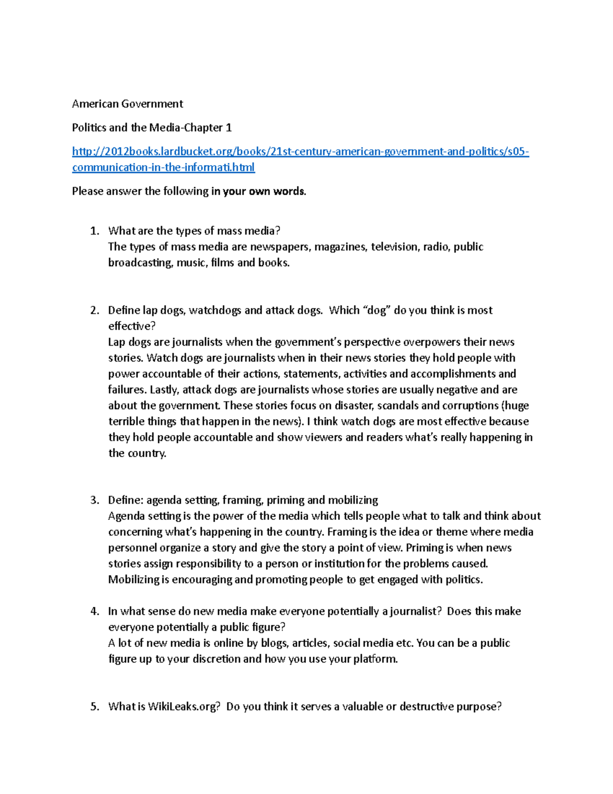 Politics and the Media AG - American Government Politics and the Media ...