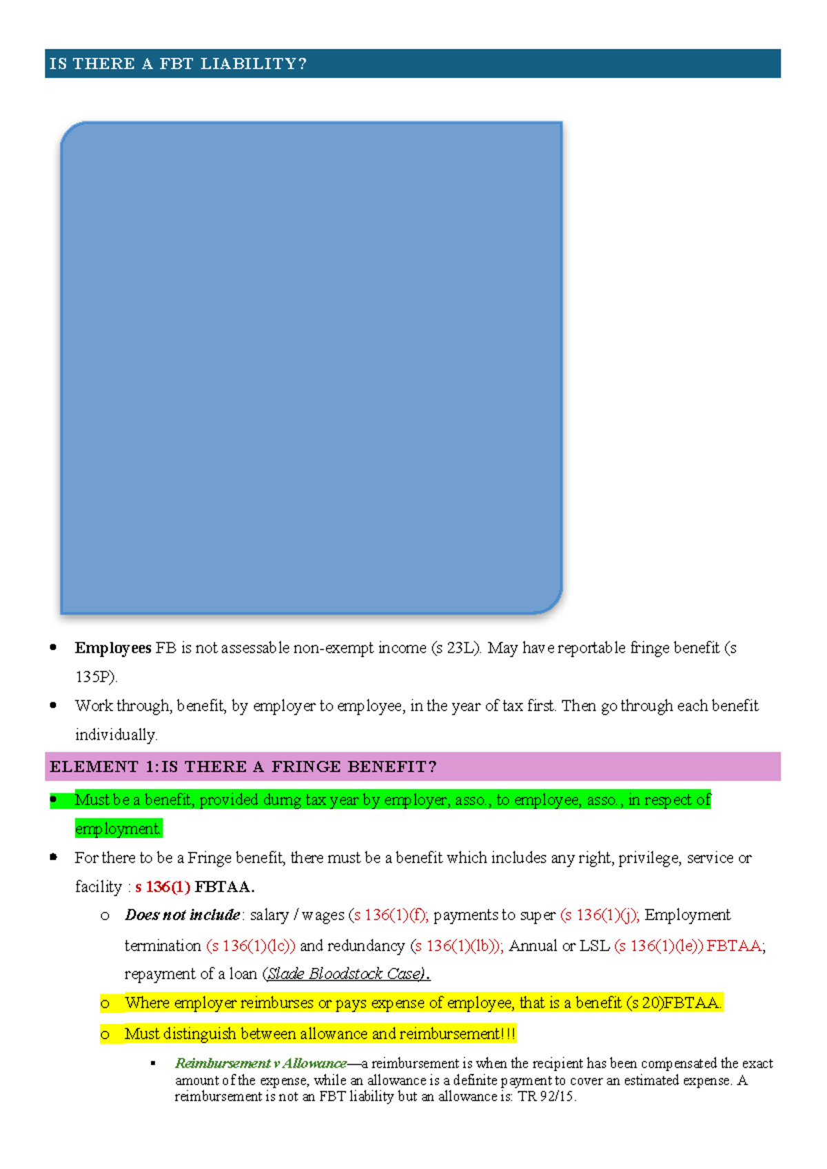 FBT exam template - IS THERE A FBT LIABILITY? Employees FB is not ...