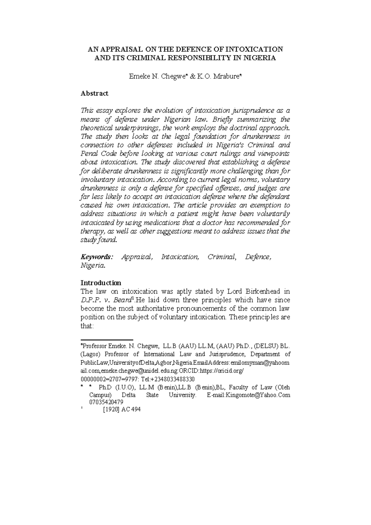 5. AN Appraisal ON THE Defence OF Intoxication AND ITS Criminal ...