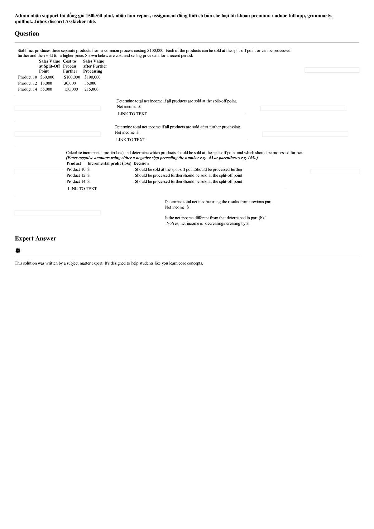 Answer - Admin nhận support thi đồng giá 150k/60 phút, nhận làm report ...